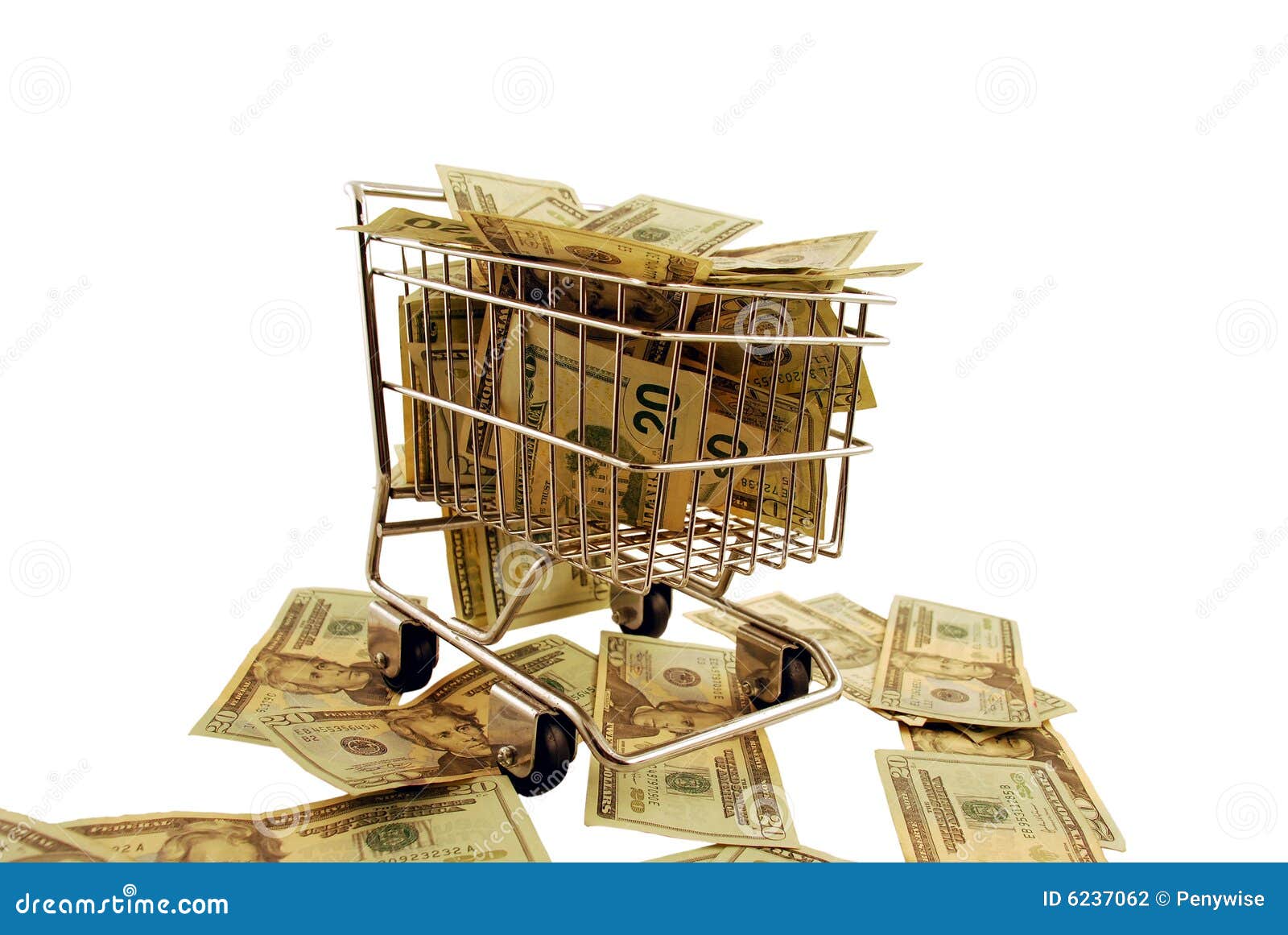 Shopping Cart Stuffed Money Stock Photo - Image of green, cash: 6237062