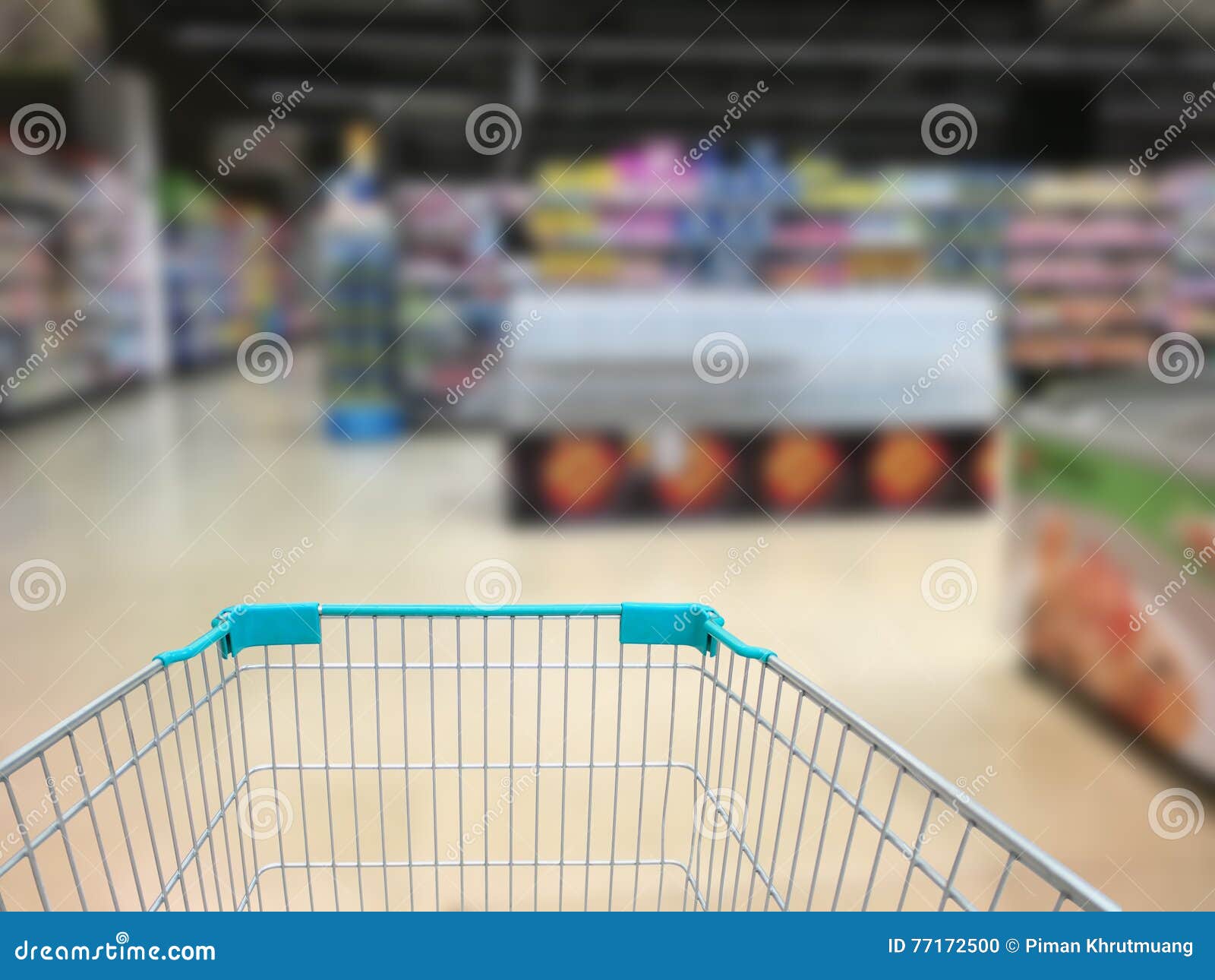 Shopping Cart View in Supermarket Stock Photo - Image of consumer ...