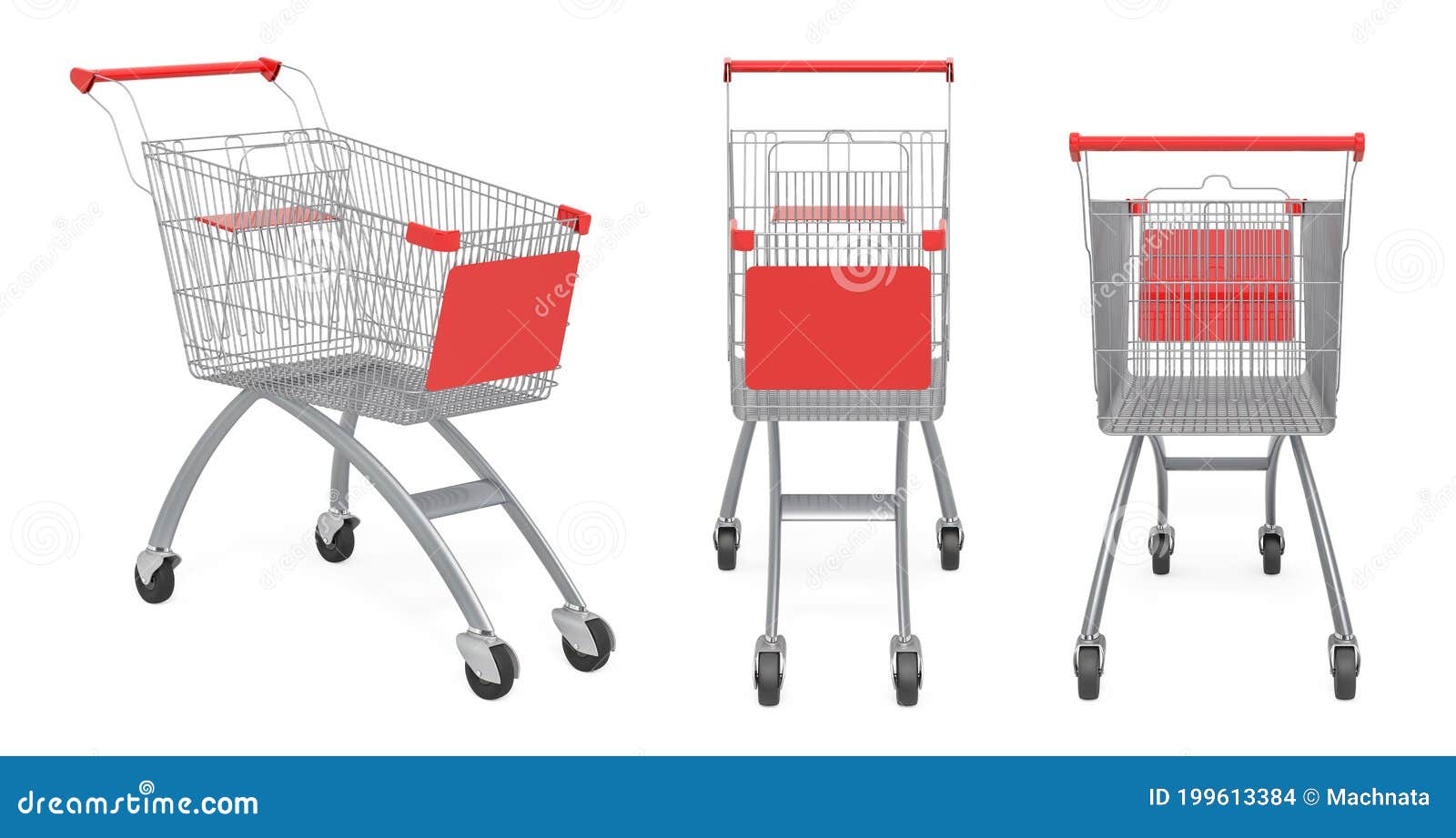 Shopping Carts Front, Rear and Side Views. 3D Rendering Stock ...
