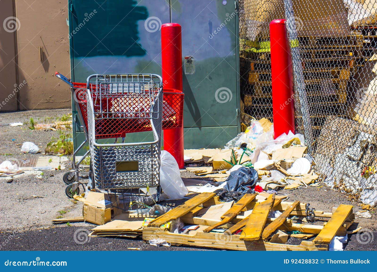 Shopping Carts Next To Trash Pile Stock Photo - Image of fence, waffle ...