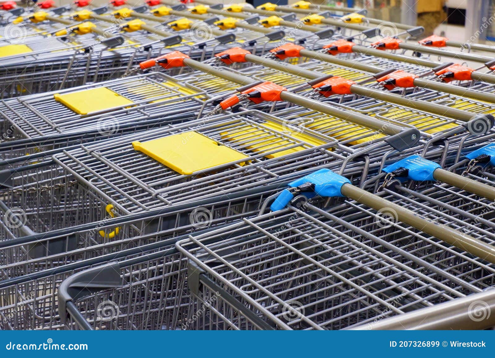 Shopping Carts Stacked in a Supermarket Stock Image - Image of discount ...