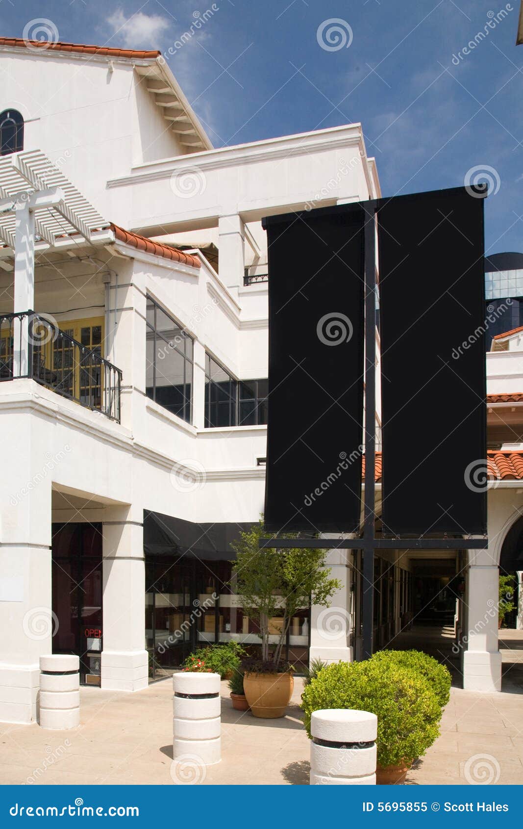 Shopping Center with Blank Banner Signs Stock Image - Image of ...