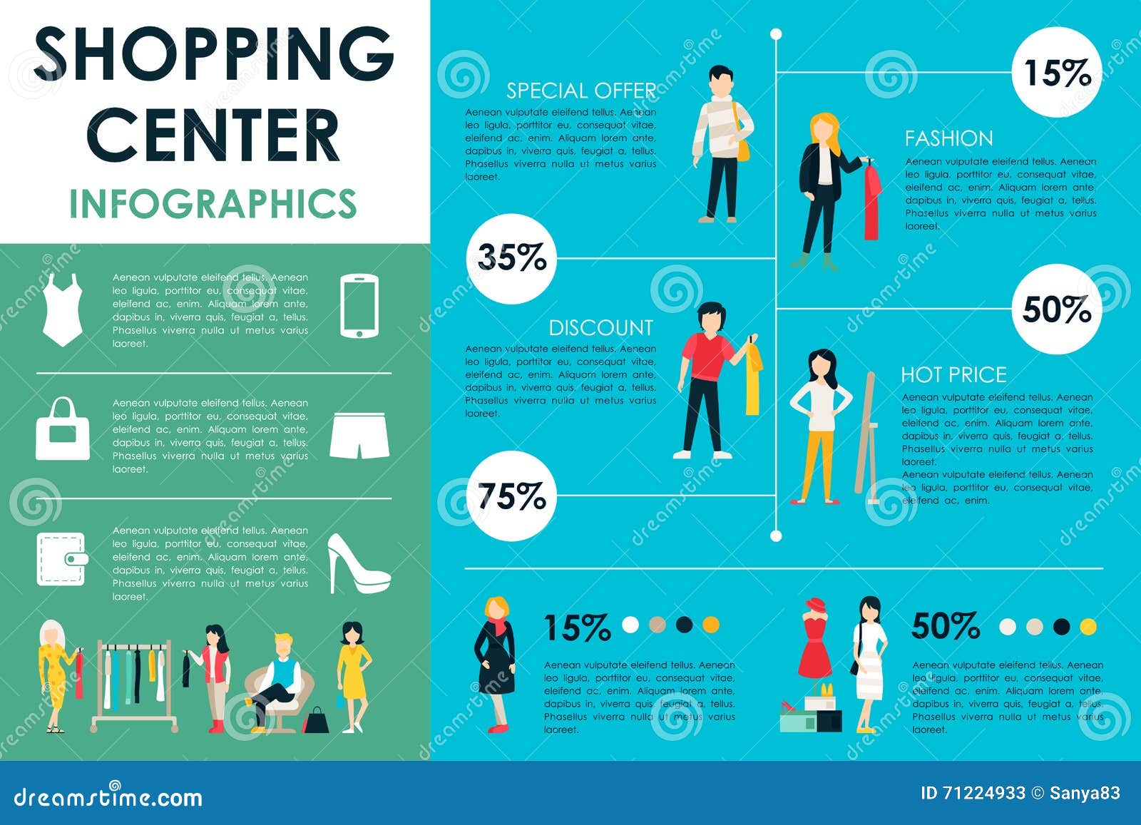 Shopping Center Concept Retail Infographic Flat Web Vector Illustration ...