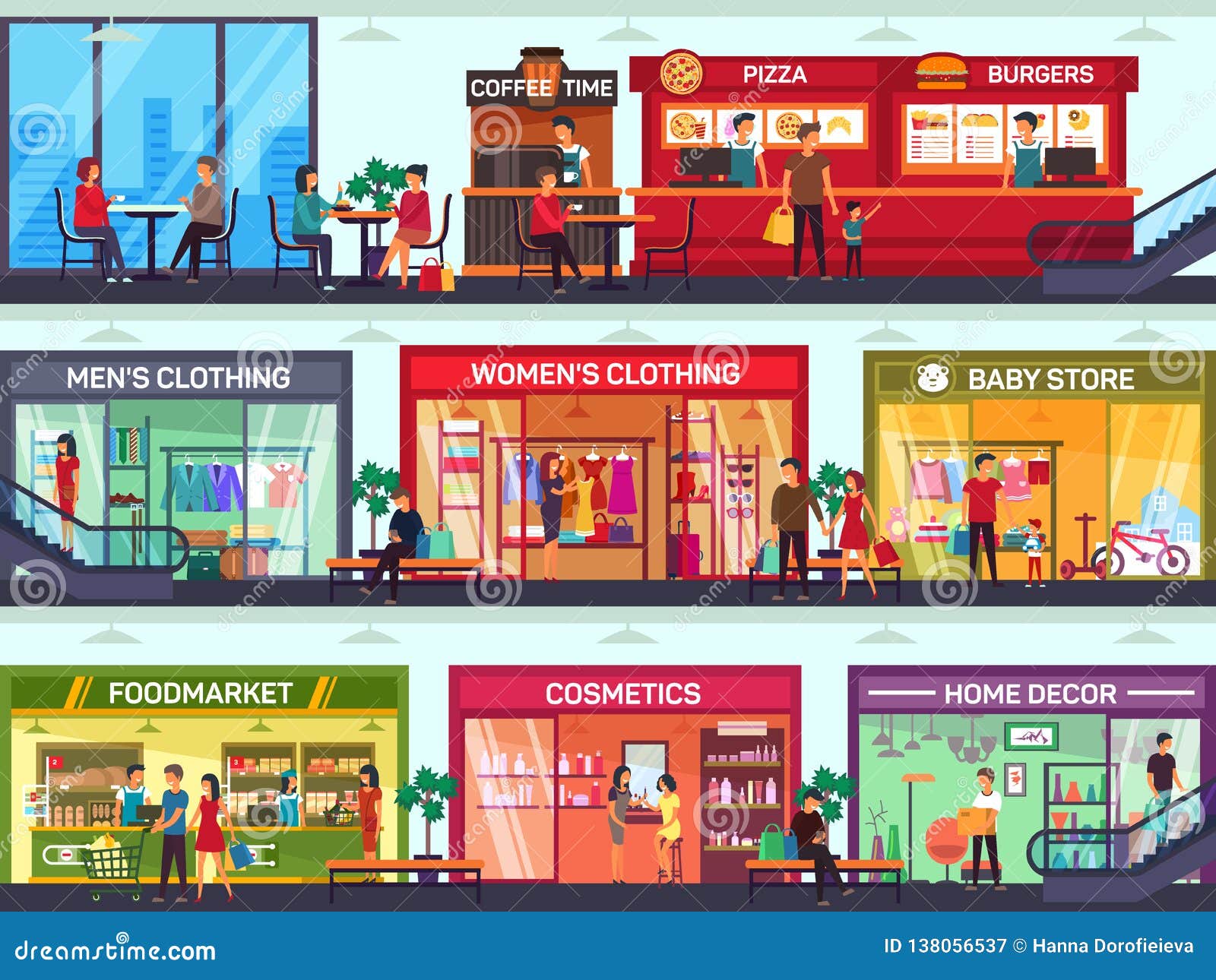 Shopping Center with Shops Showcases on Floors Stock Vector ... Shopping Center with Shops Showcases on Floors Stock Vector ...