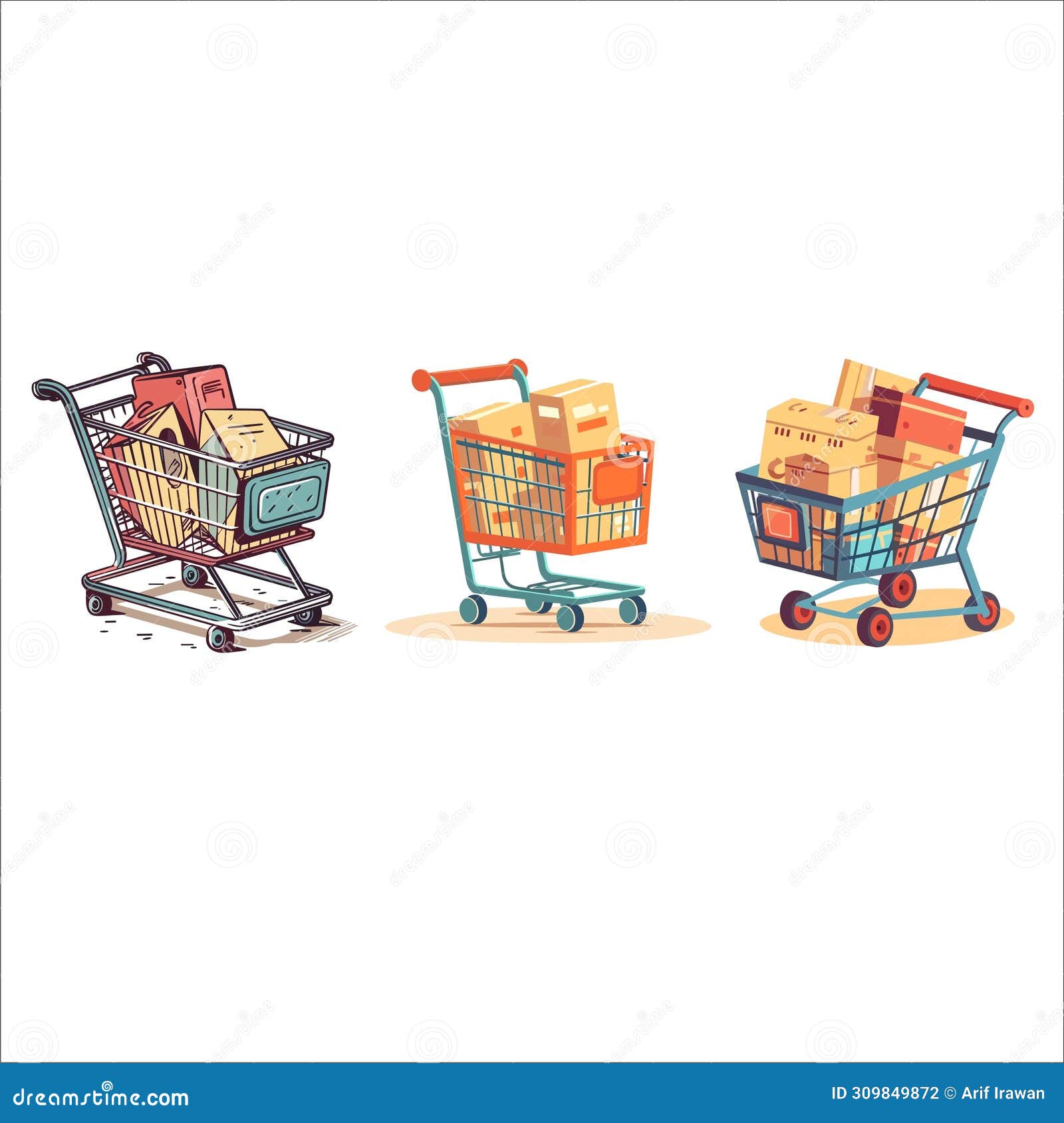 Shopping Chart with Full Stuff Groceries Set Stock Illustration ...