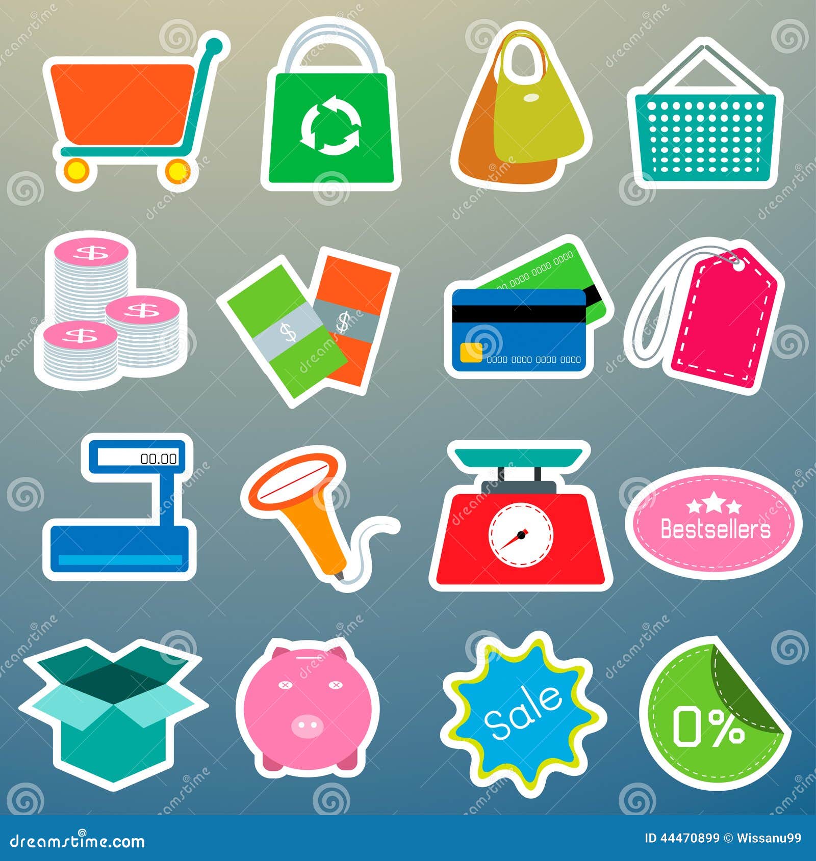 Shopping color icons set stock vector. Illustration of discount - 44470899