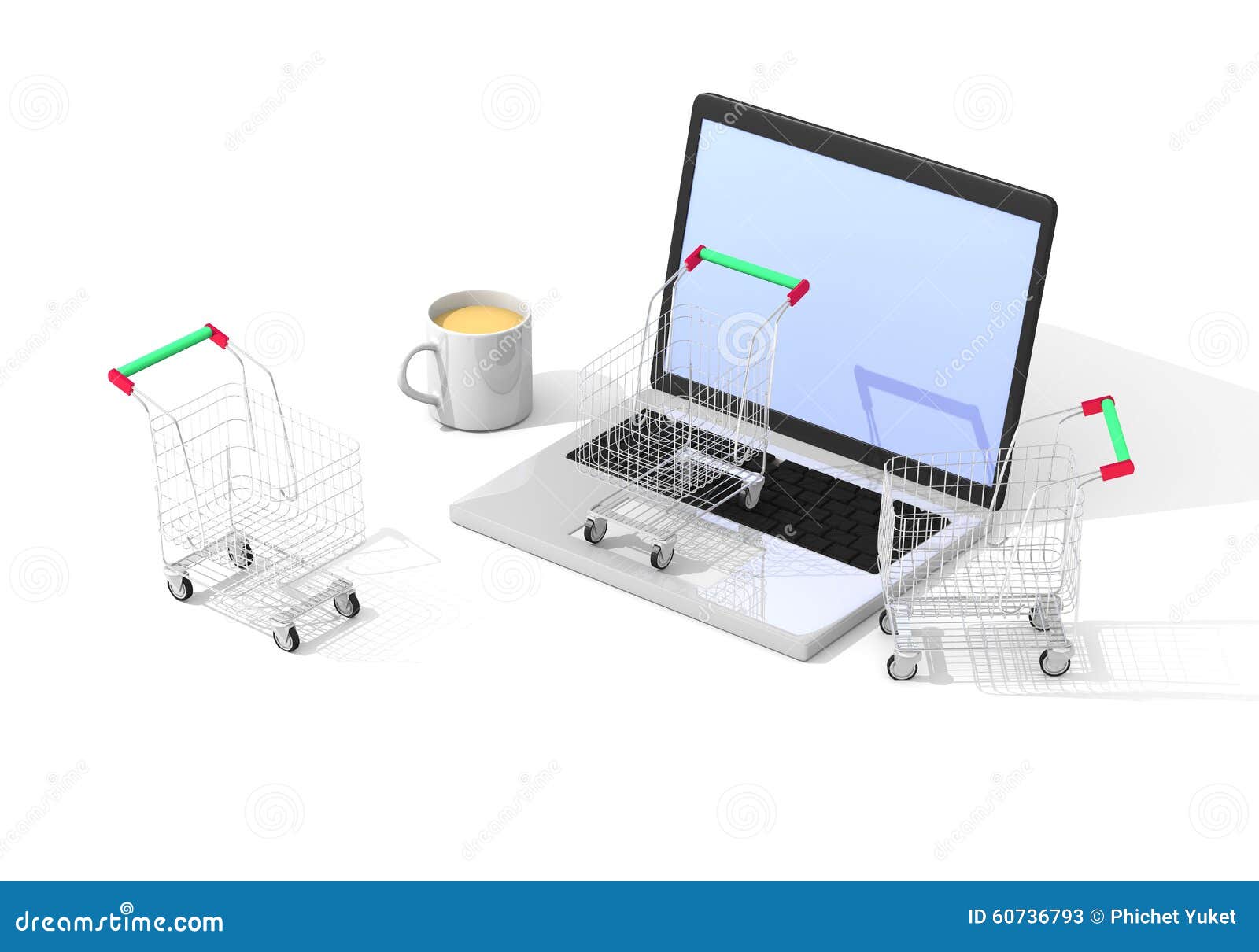 Shopping in computer stock illustration. Illustration of idea - 60736793