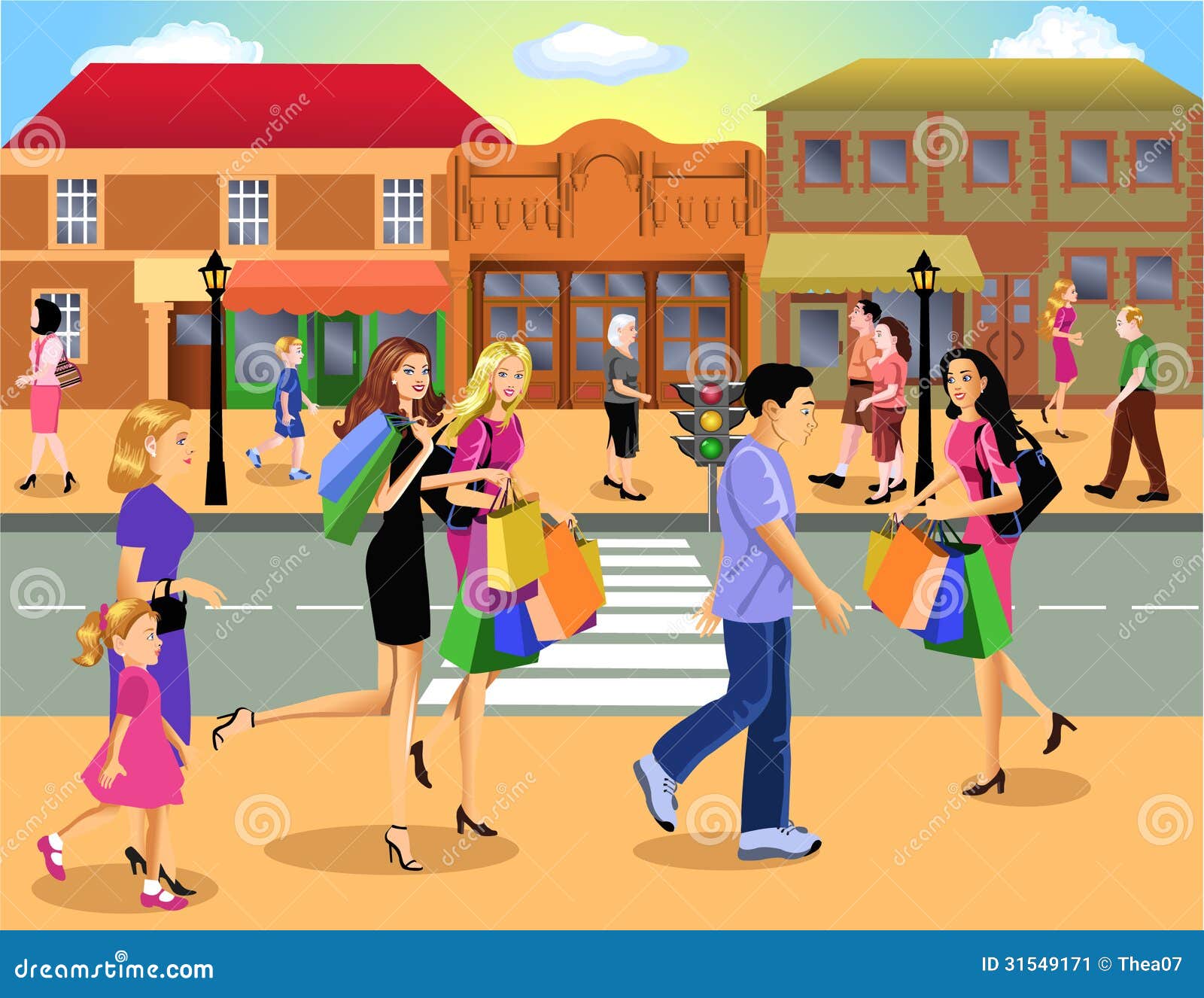 Shopping downtown stock illustration. Illustration of people - 31549171