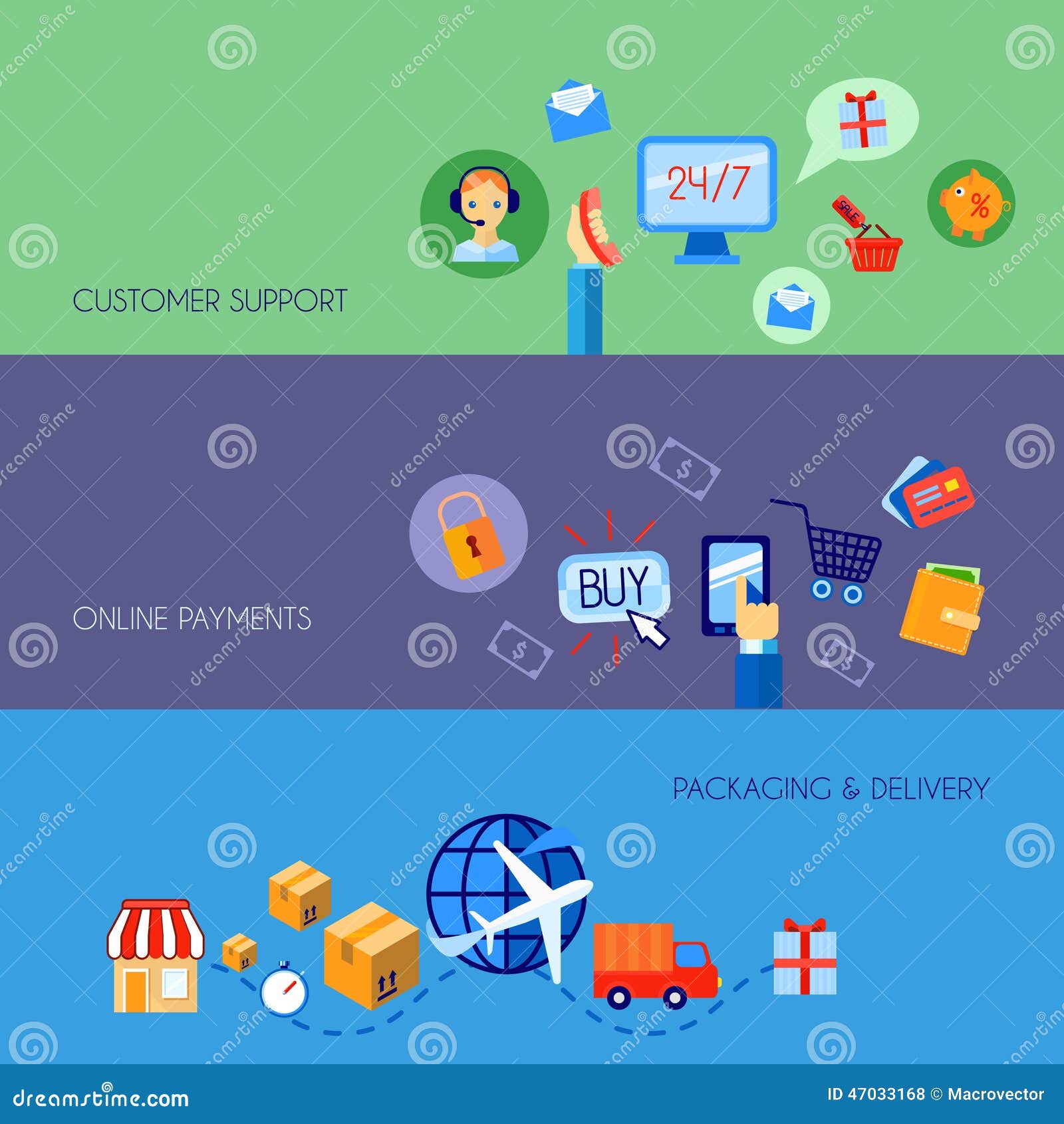 Shopping E-commerce Banner Set Flat Stock Vector - Illustration of cart ...