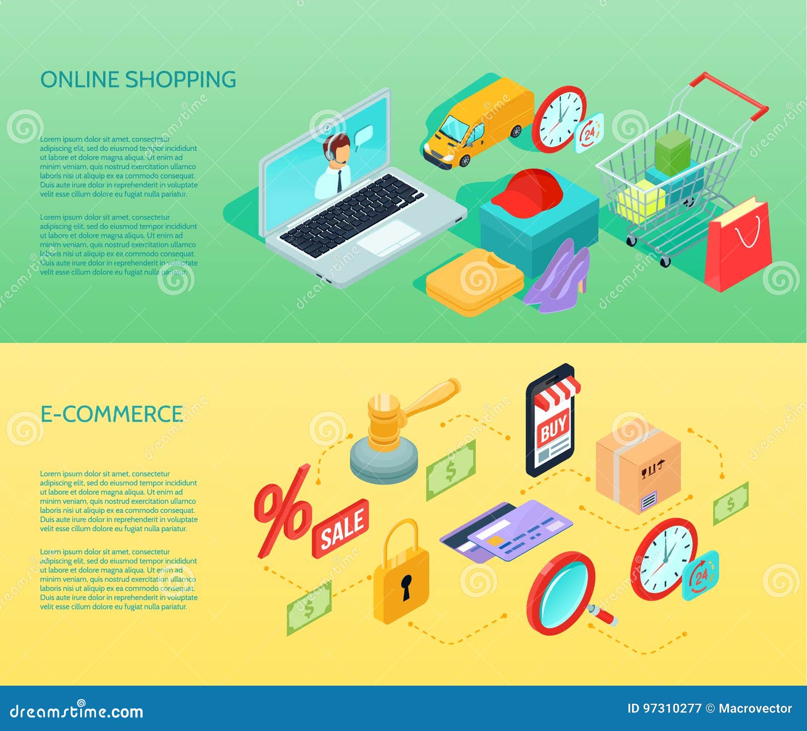 Shopping Ecommerce Banner Horizontal Isometric Stock Vector ...