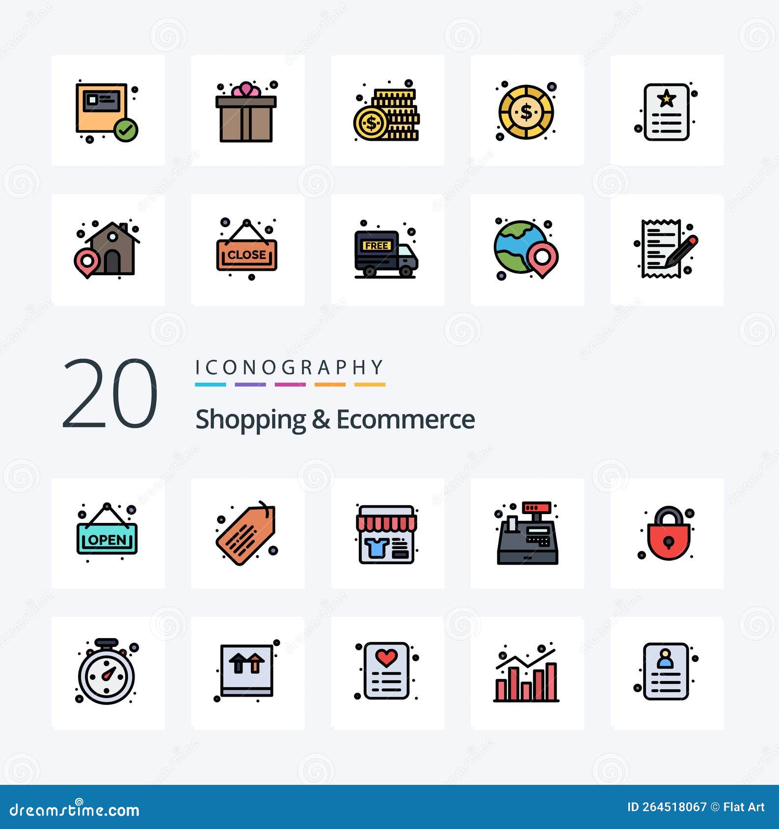 20 Shopping Ecommerce Line Filled Color Icon Pack Like Compass Security ...