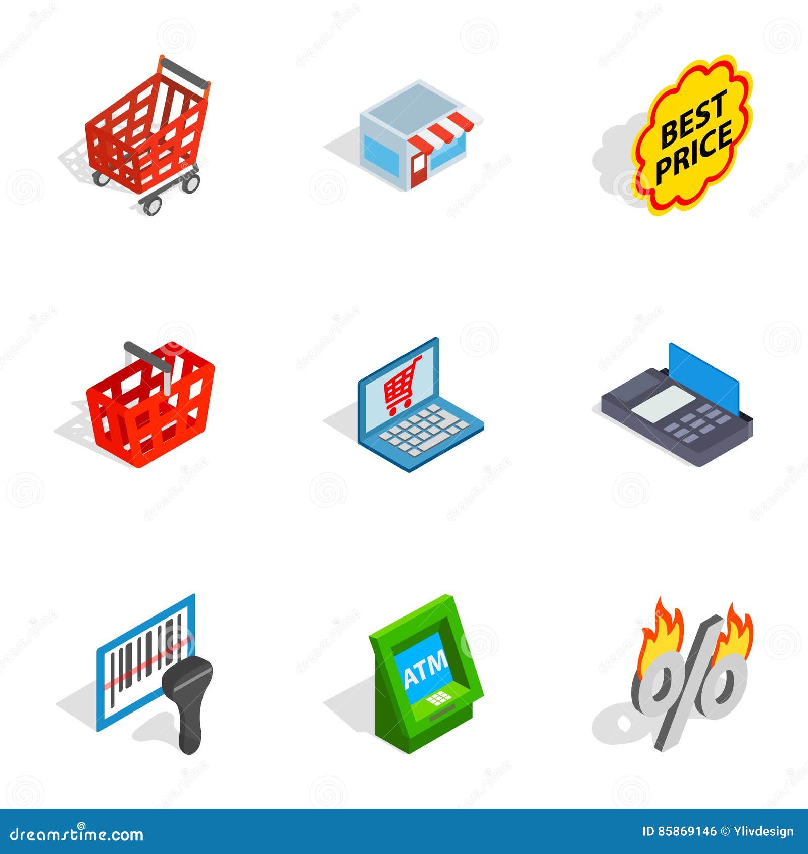 Shopping Elements Icons, Isometric 3d Style Stock Vector - Illustration ...