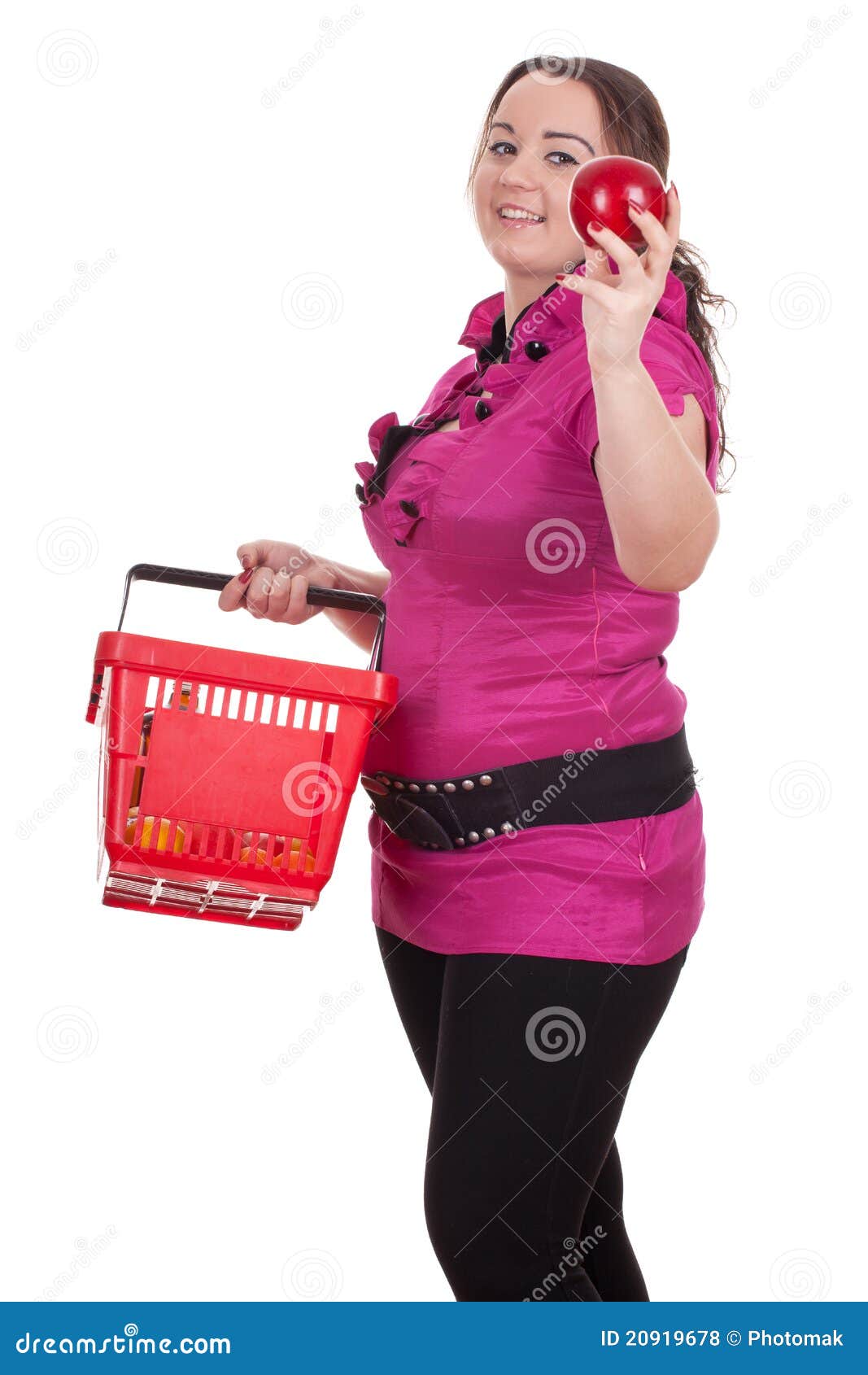 Shopping Fat Girl with Apple Stock Photo - Image of full, selection ...