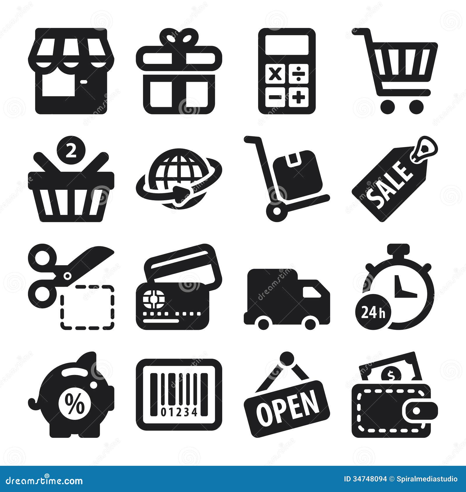 Shopping flat icons. Black stock vector. Illustration of global - 34748094