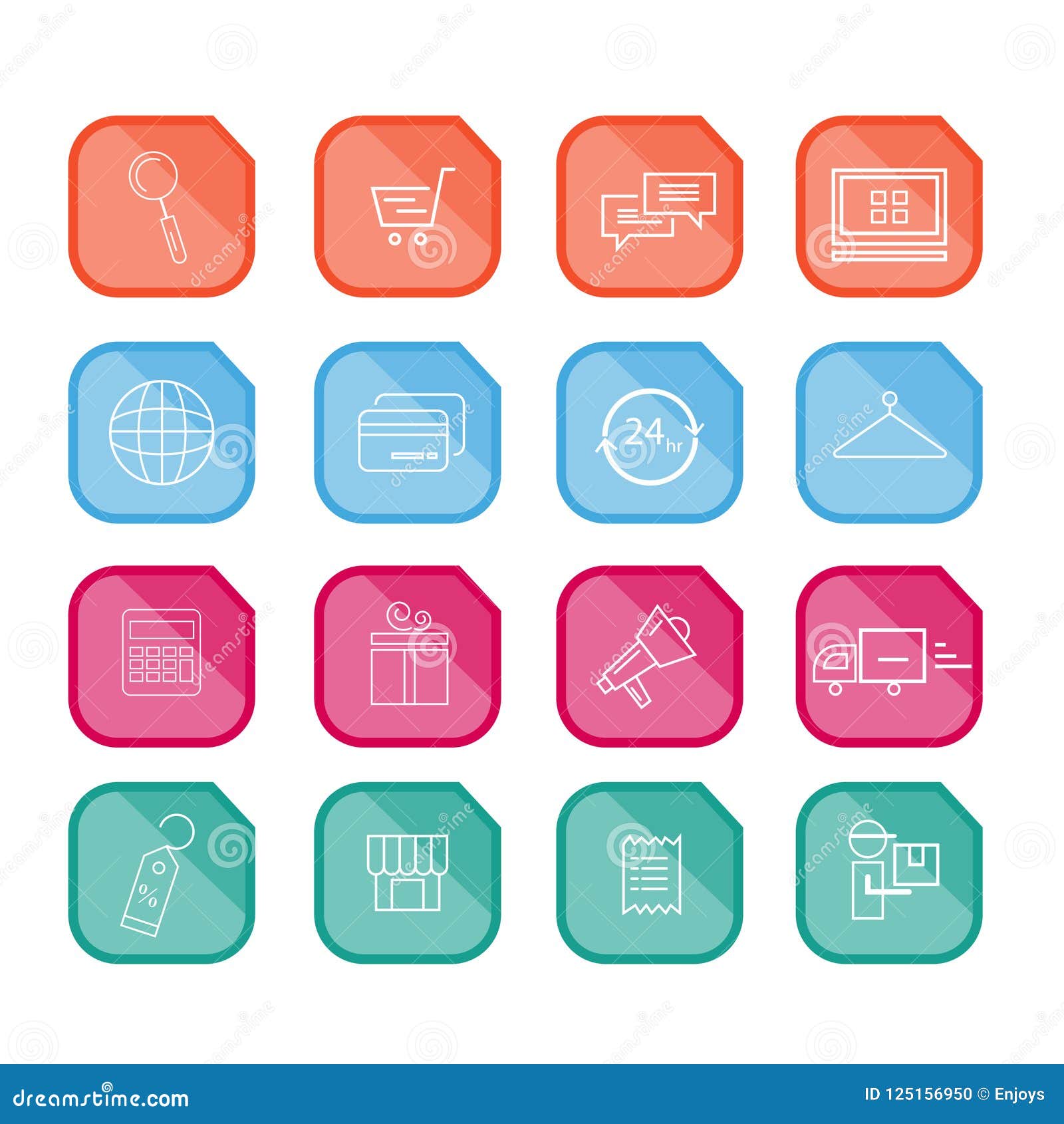 Shopping Flat Icons Set. Shopping Spree Flat Icons Set. in a Store Flat ...