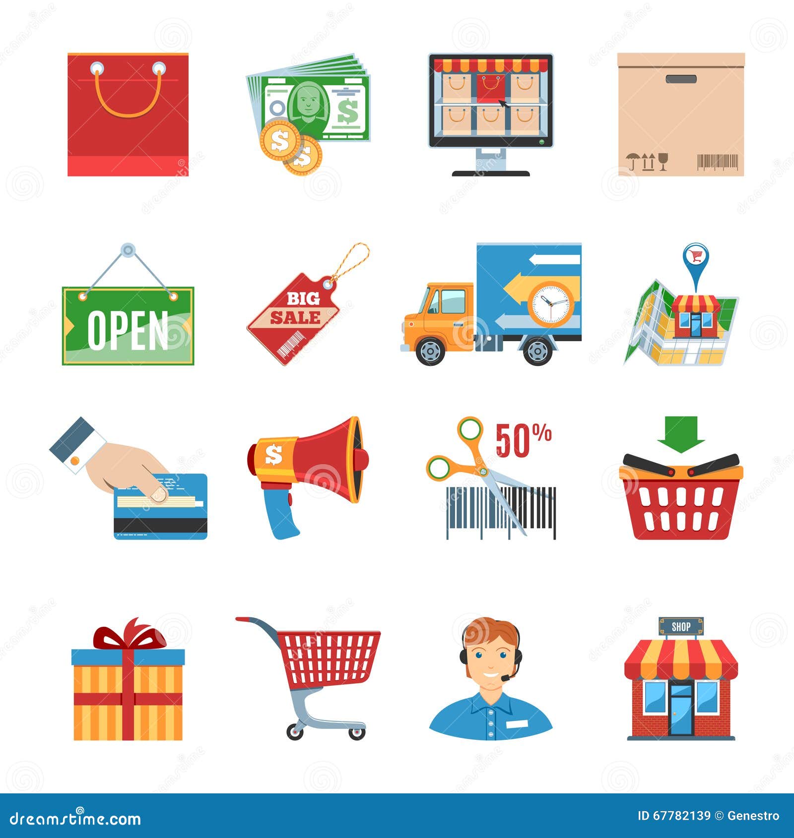 Shopping Flat Icons Set stock vector. Illustration of package - 67782139