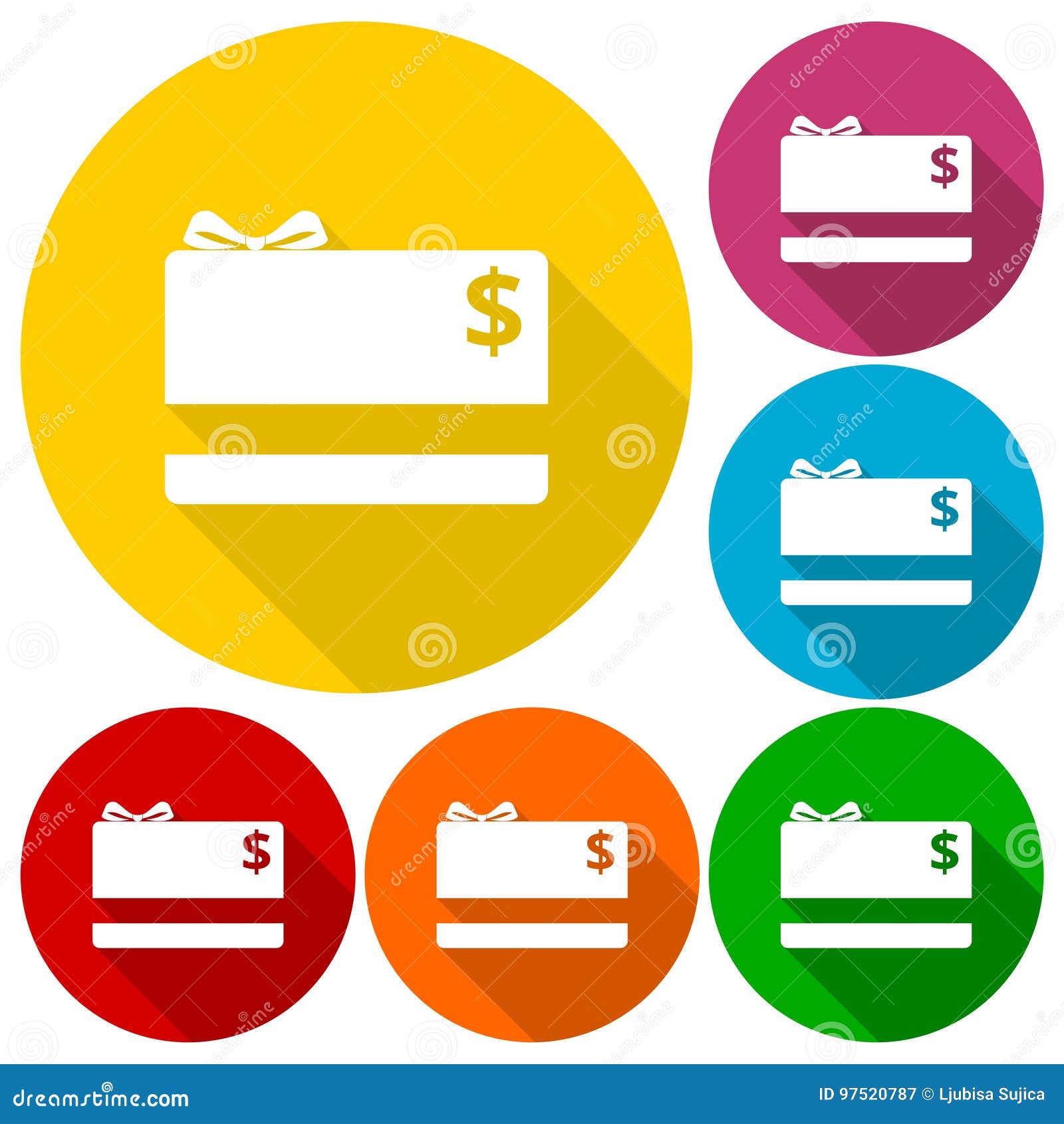 Shopping Gift Card Flat Icons Set with Long Shadow Stock Vector ...