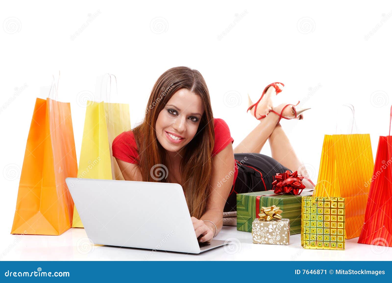 Shopping girl stock image. Image of cheerful, buyer, internet - 7646871