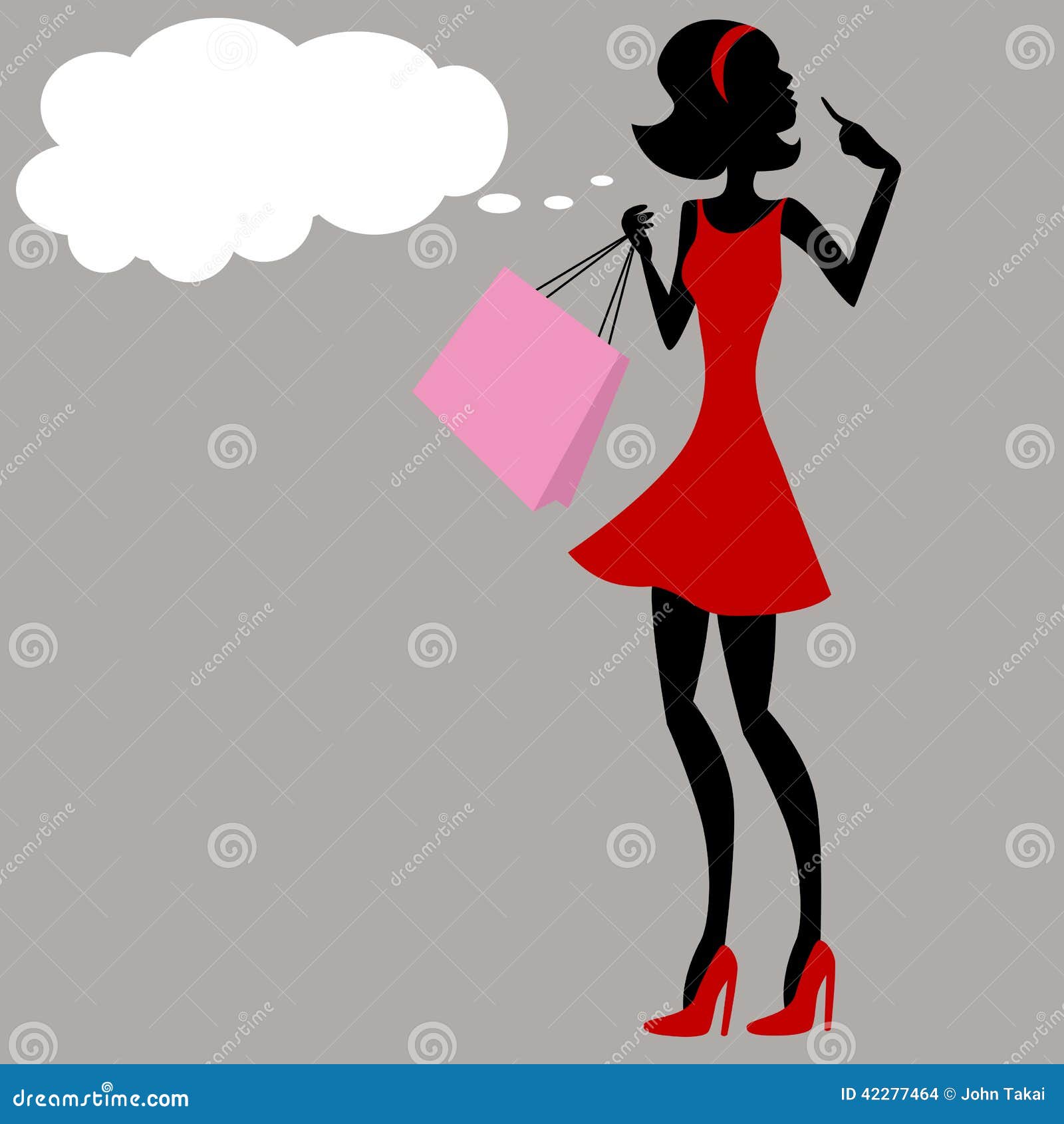 Shopping Girl Thinking stock vector. Illustration of silhouette - 42277464