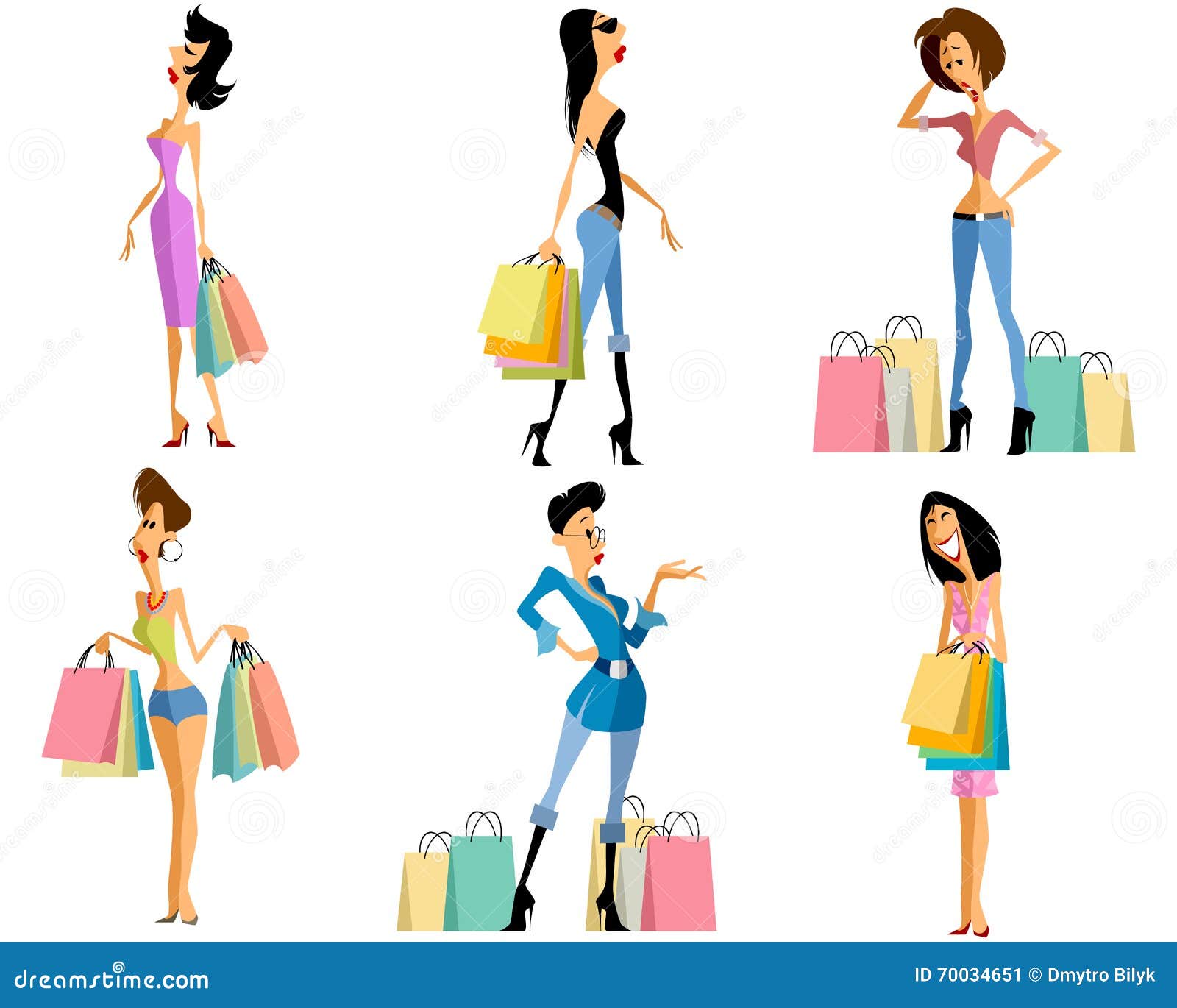 Shopping girls set stock vector. Illustration of purchases - 70034651