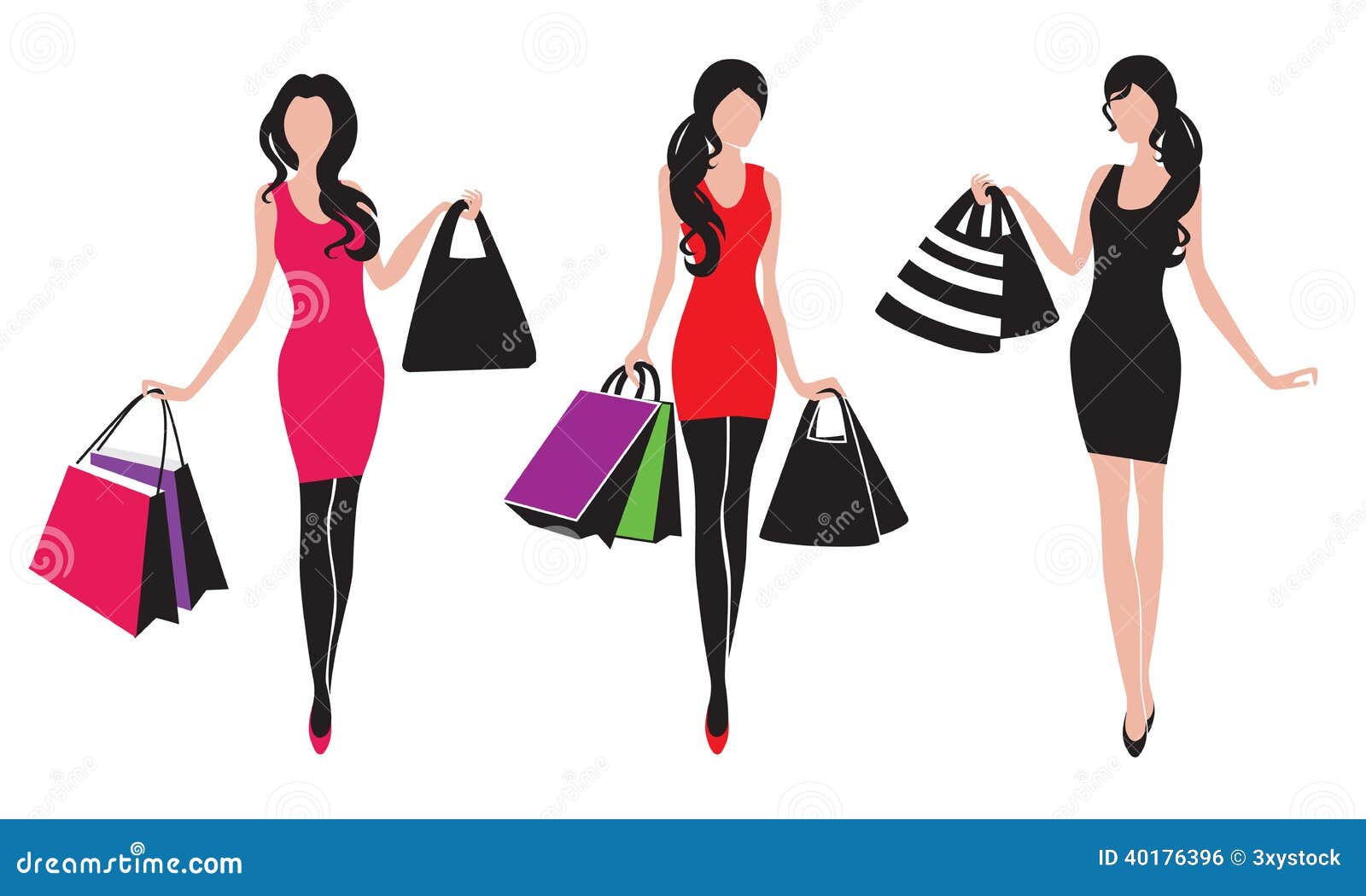 Two Girls Shopping Drawing Illustrations Royalty-Free Cartoon ...