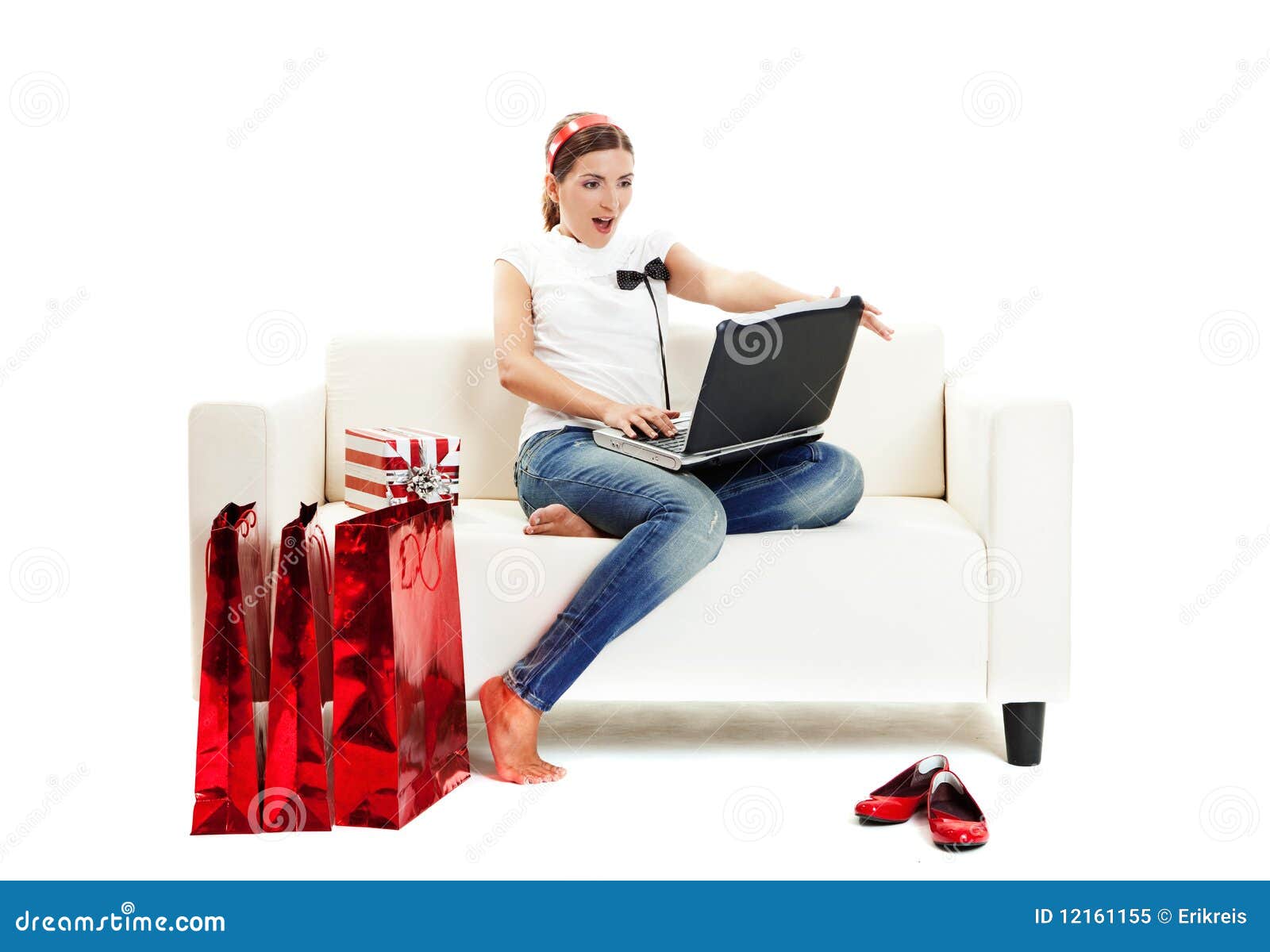 Shopping at home stock image. Image of beautiful, laptop - 12161155