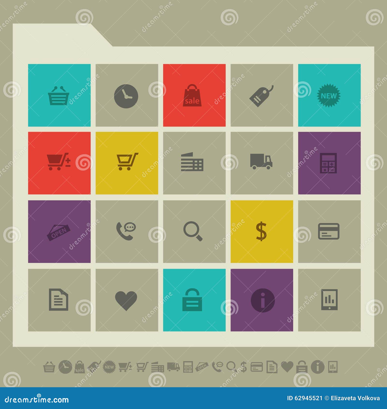 Shopping Icon Set. Multicolored Square Flat Stock Vector - Illustration ...