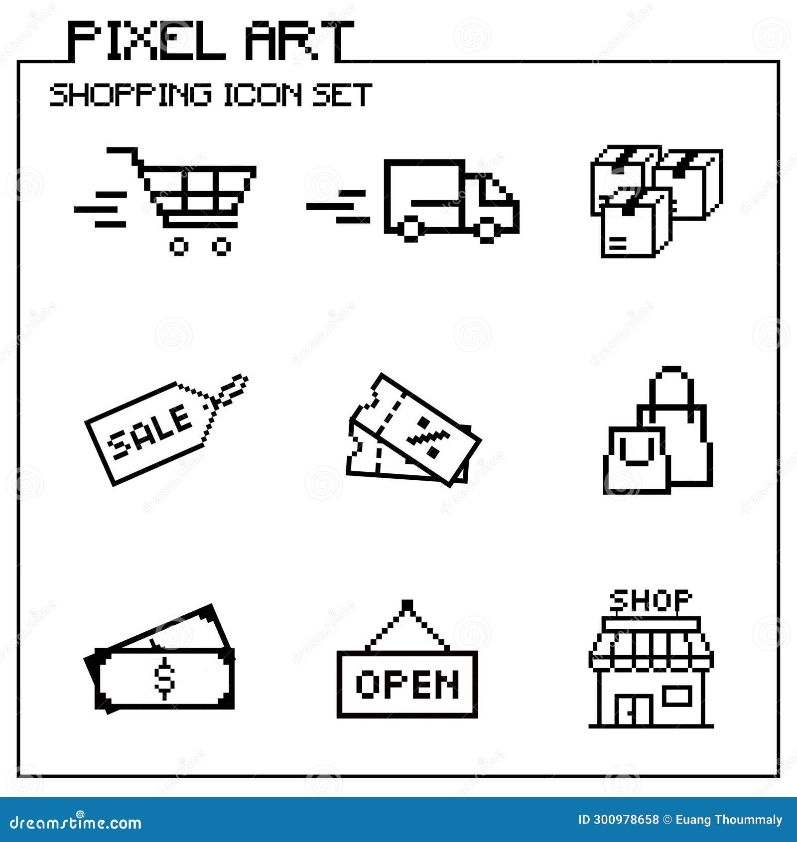 Shopping Icon Set Pixel Art 8bit Style Stock Vector - Illustration of ...