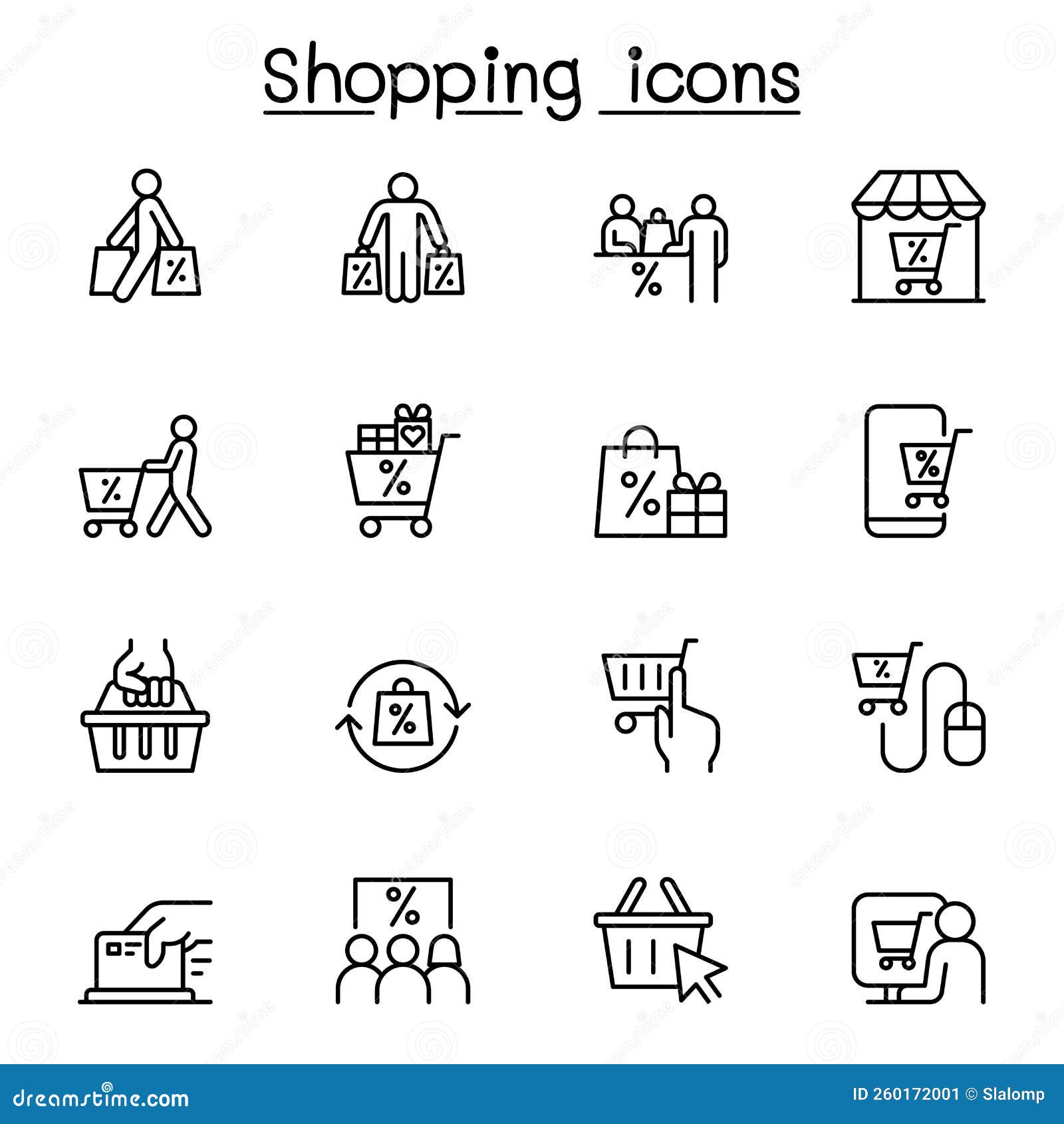 Shopping Icon Set in Thin Line Style Stock Vector - Illustration of ...