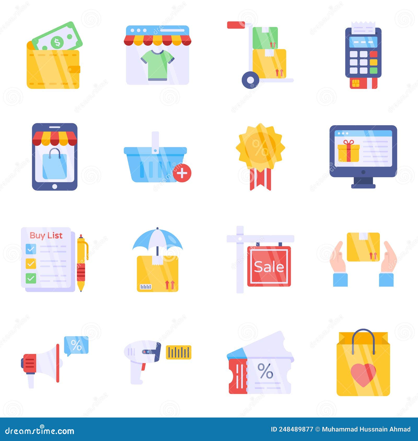 Pack of Shopping and Purchase Flat Icons Stock Vector - Illustration of ...