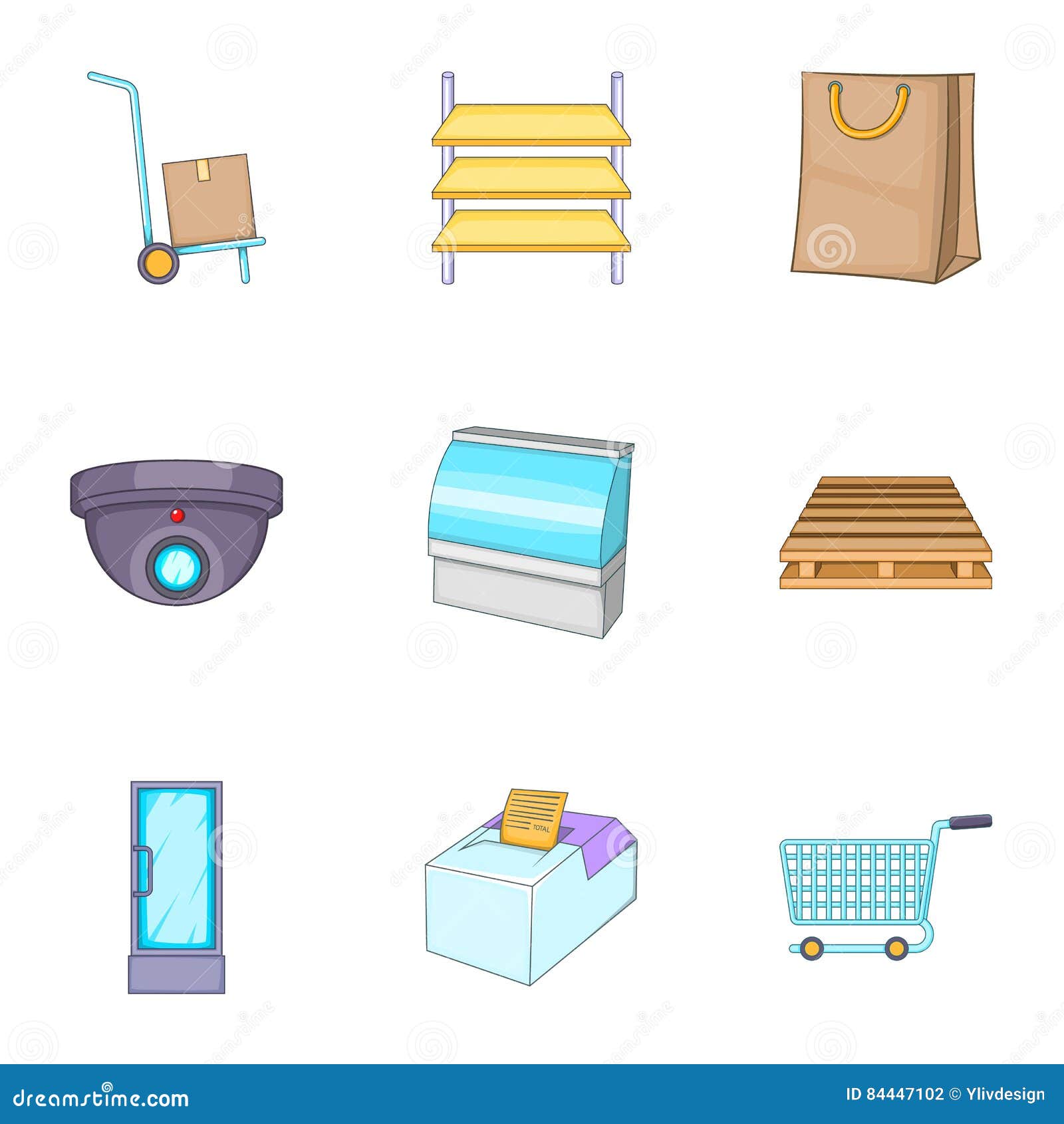 Shopping Icons Set, Cartoon Style Stock Vector - Illustration of ...