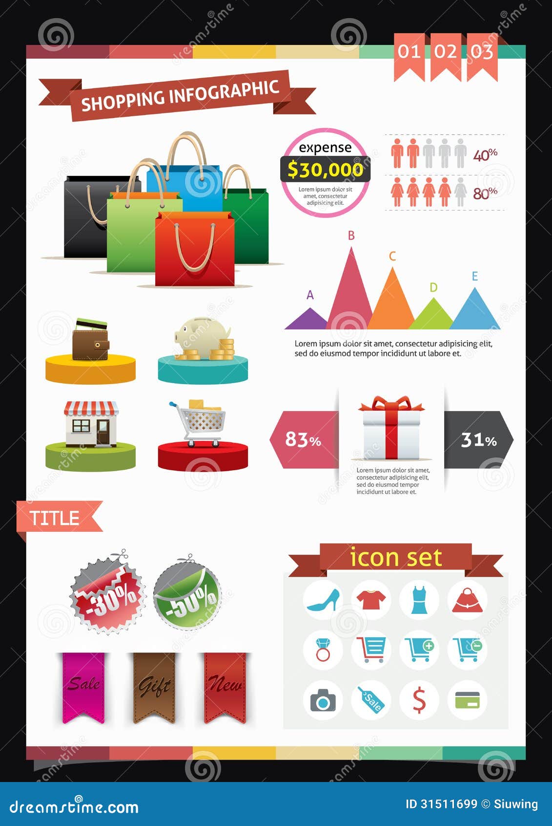 Shopping Infographics stock vector. Illustration of page - 31511699
