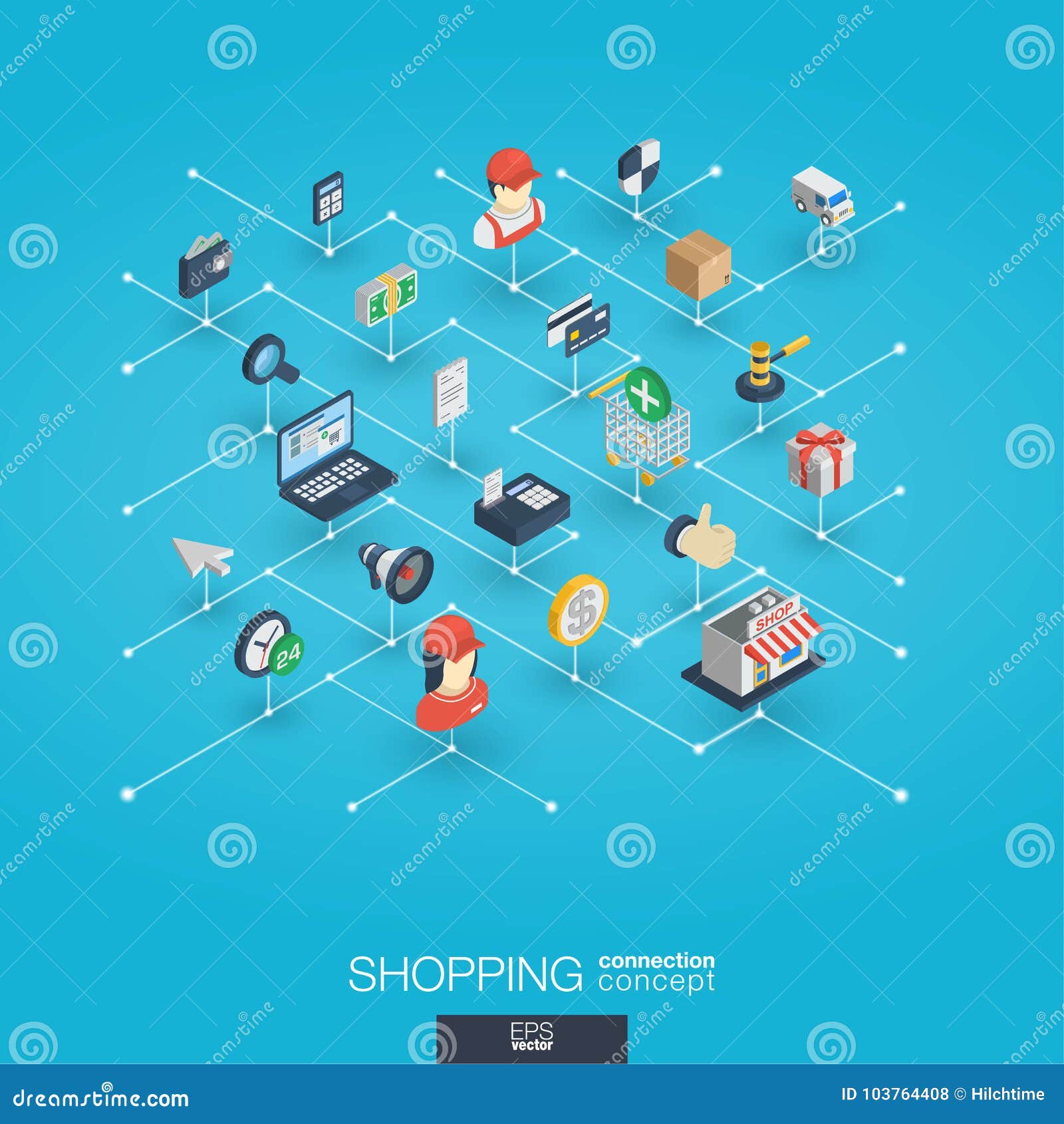 Shopping Integrated 3d Web Icons. Digital Network Isometric Concept ...