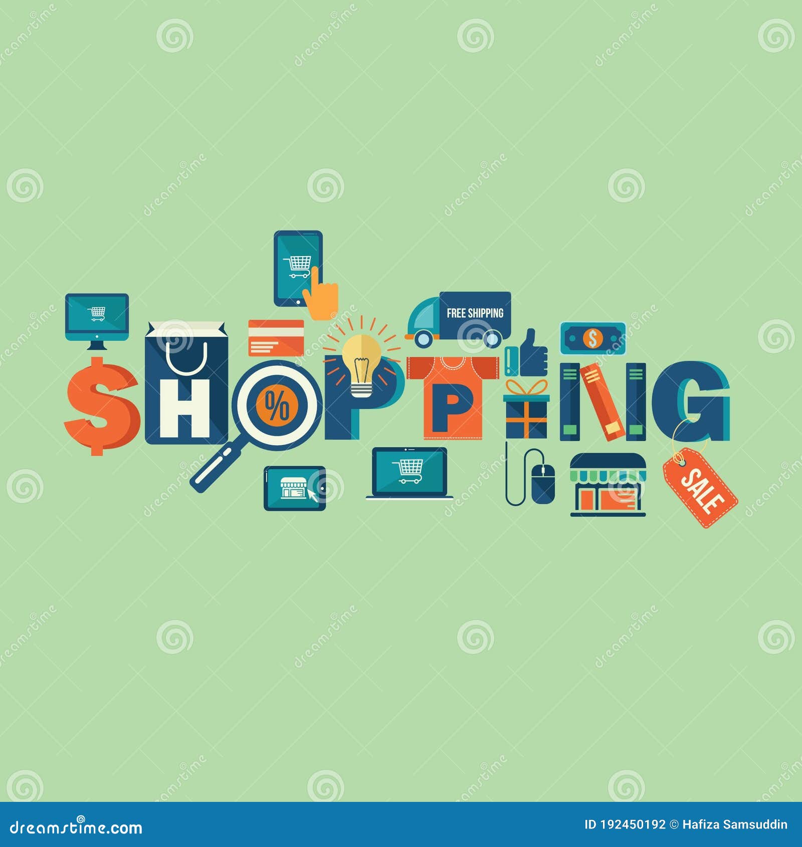 Shopping Lettering Design. Vector Illustration Decorative Design Stock ...