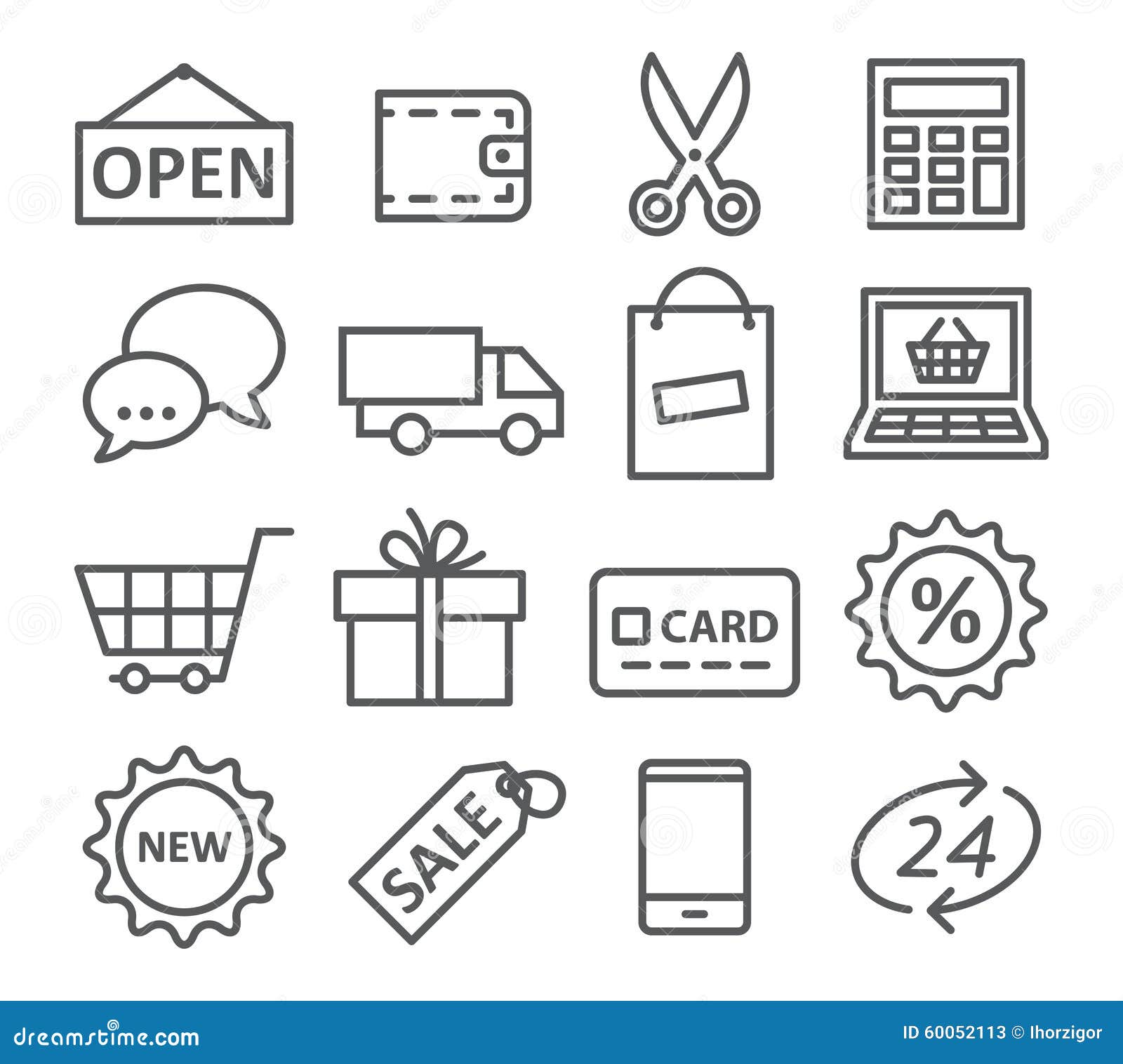 Shopping Line Icons stock vector. Illustration of laptop - 60052113