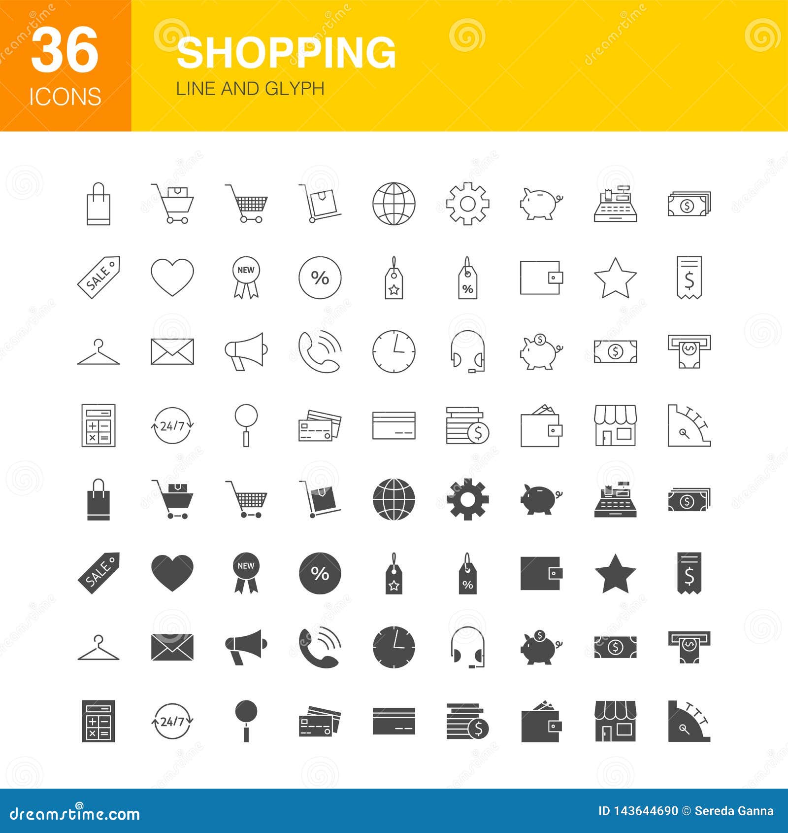 Shopping Line Web Glyph Icons Stock Vector - Illustration of call, sale ...