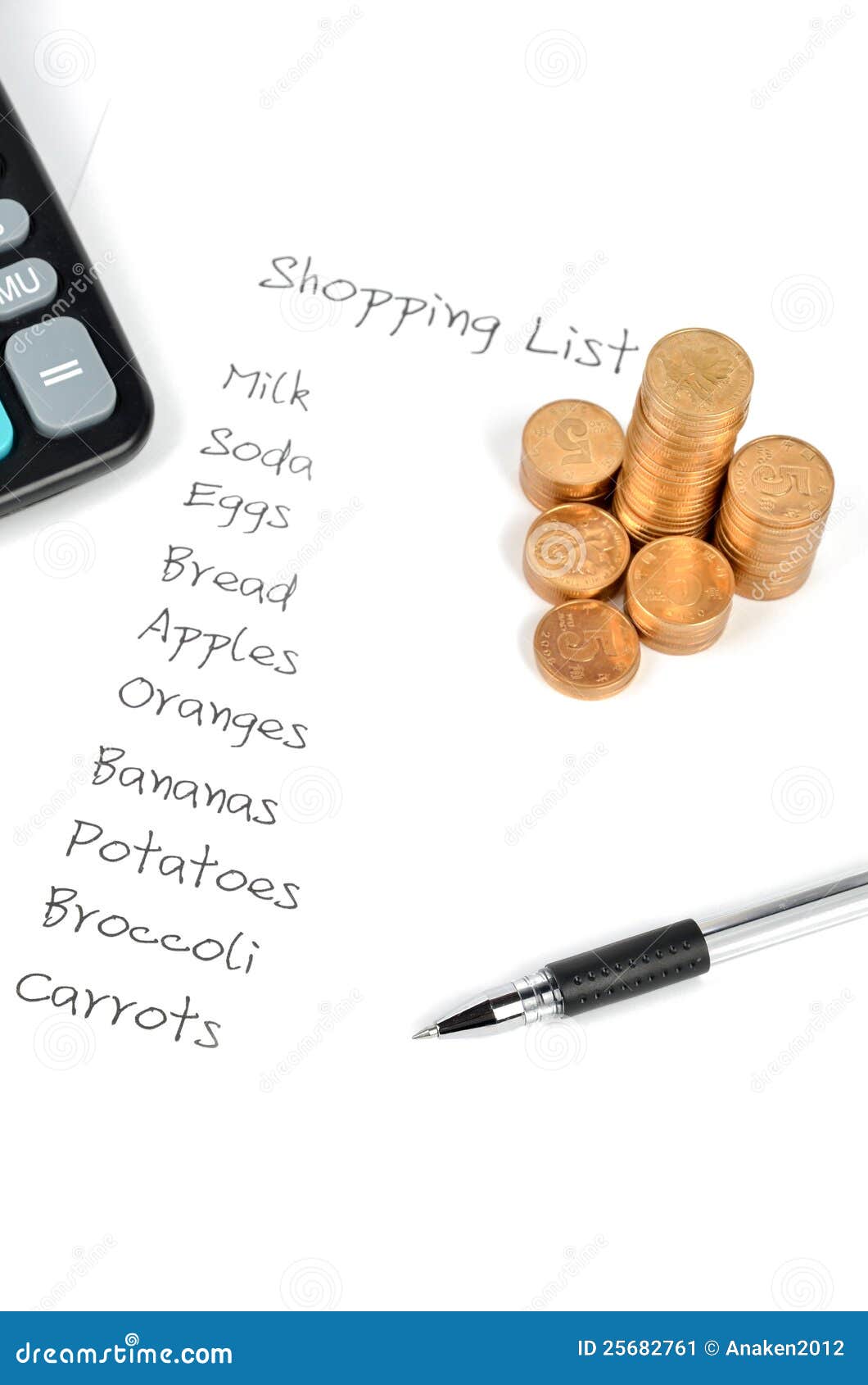 Shopping list and coin stock image. Image of currency - 25682761