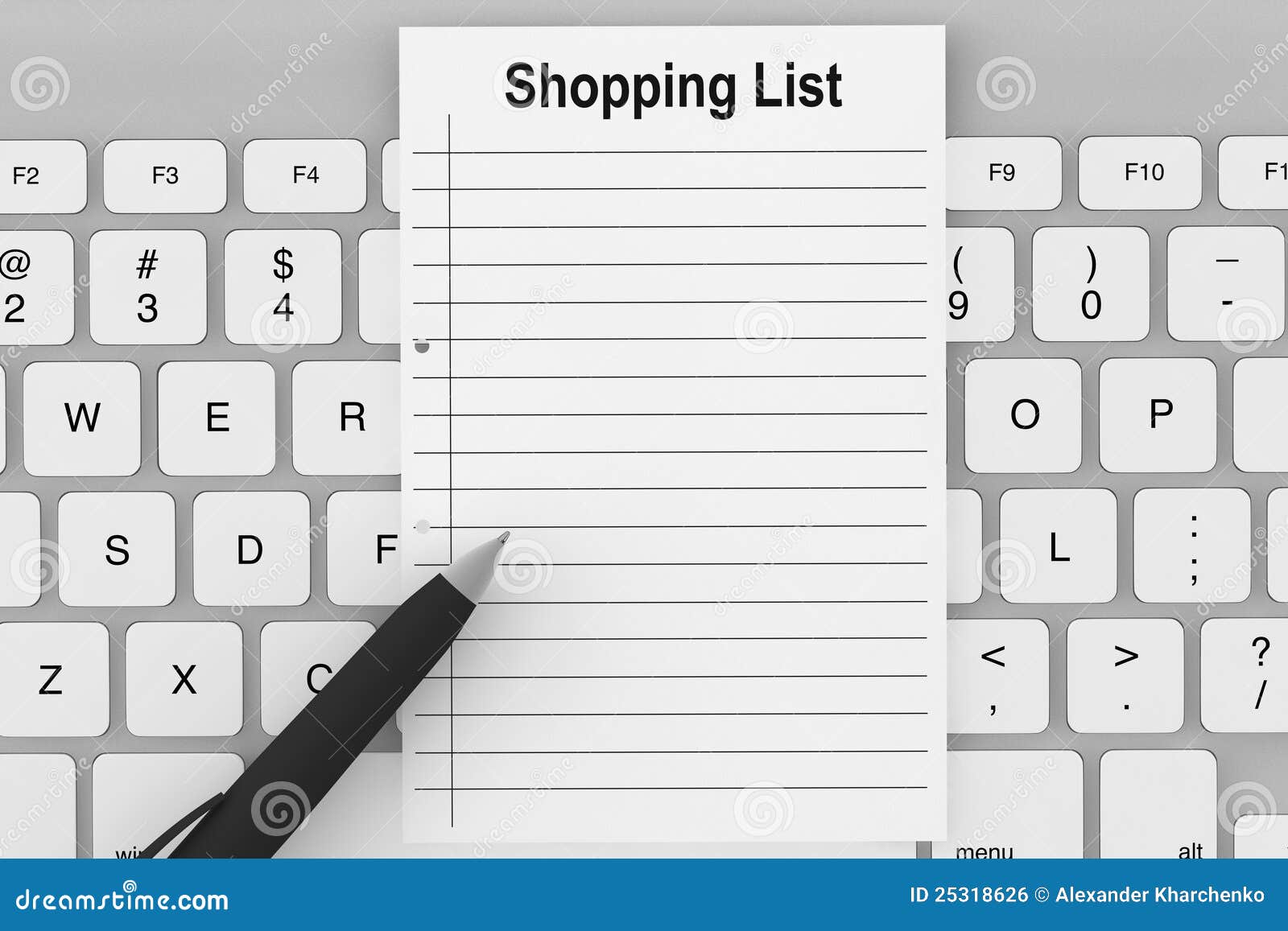 Shopping List with Keyboard Stock Illustration - Illustration of market ...