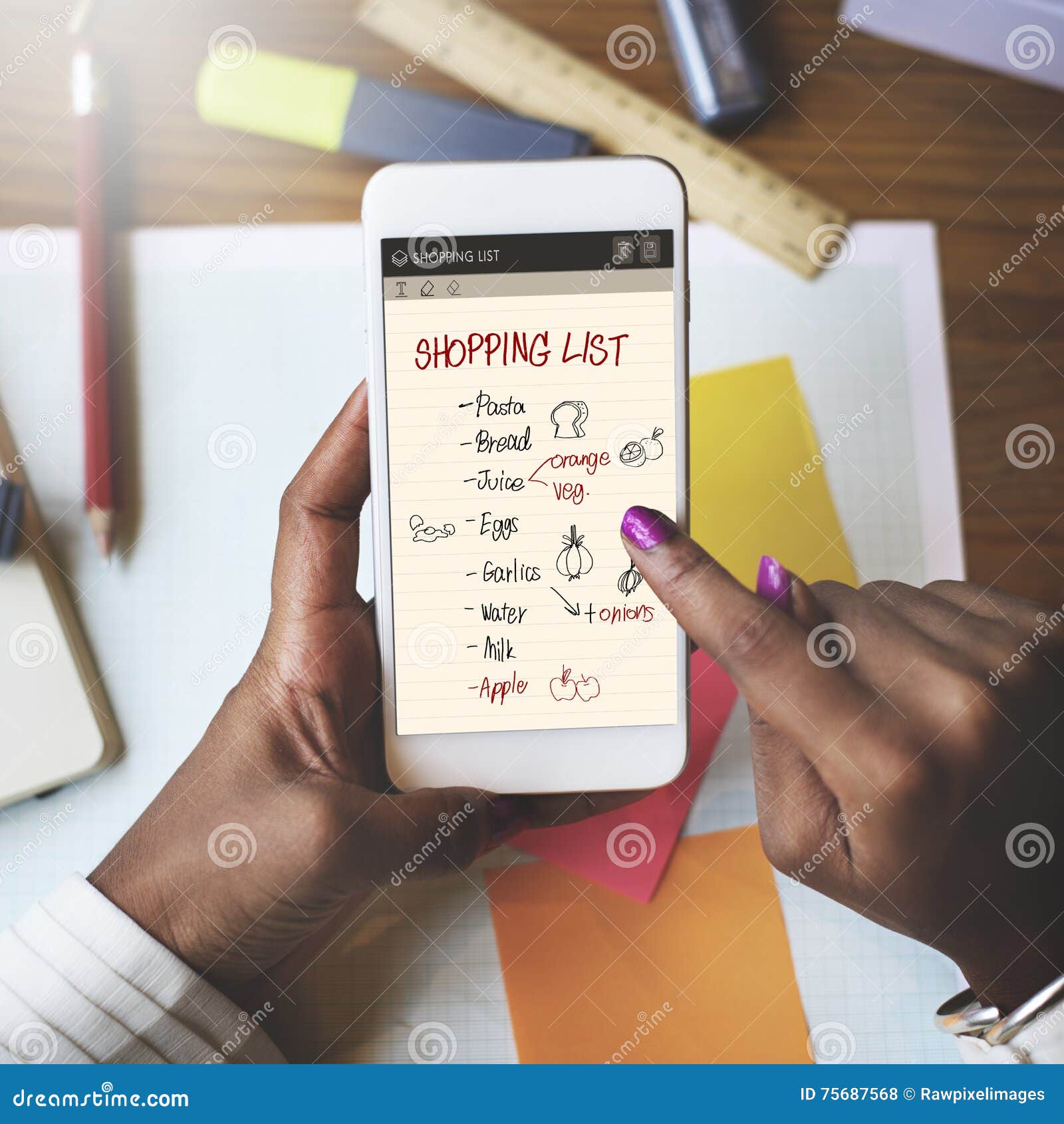 Shopping List Notes Groceries Refrigerated Concept Stock Photo - Image ...