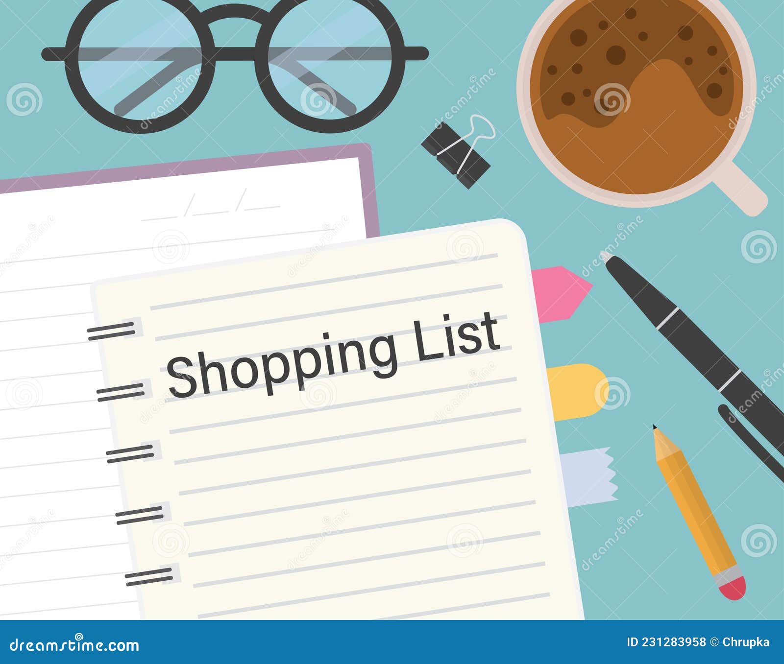 Shopping List Written in a Notebook Stock Vector - Illustration of ...