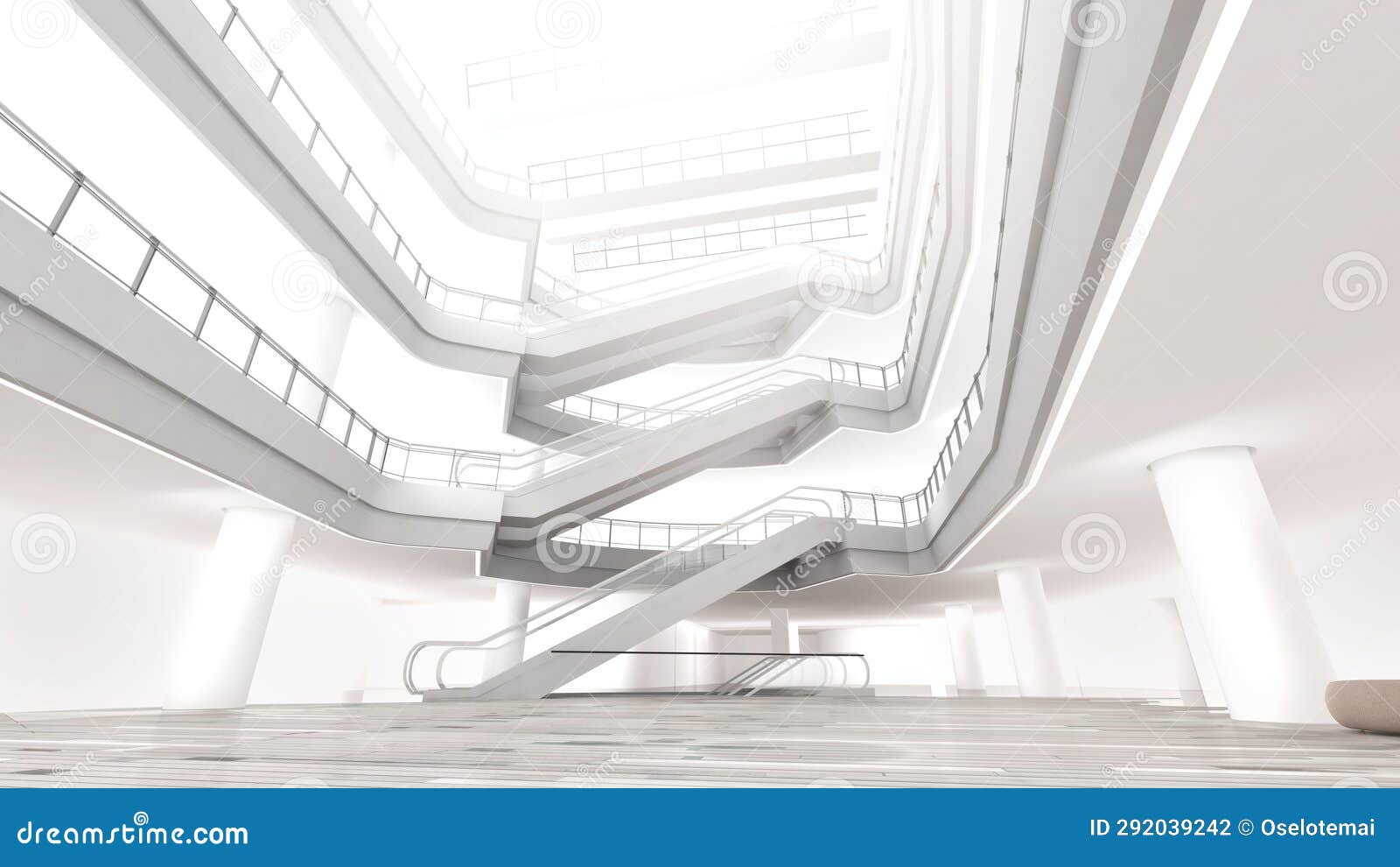 Shopping Mall Hall Open Space White Light,3d Rendering Stock ...