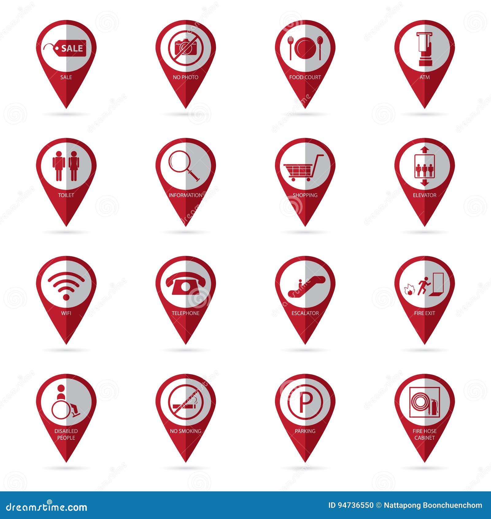 Shopping Mall Icons With Location Icon Vector Illustration ...