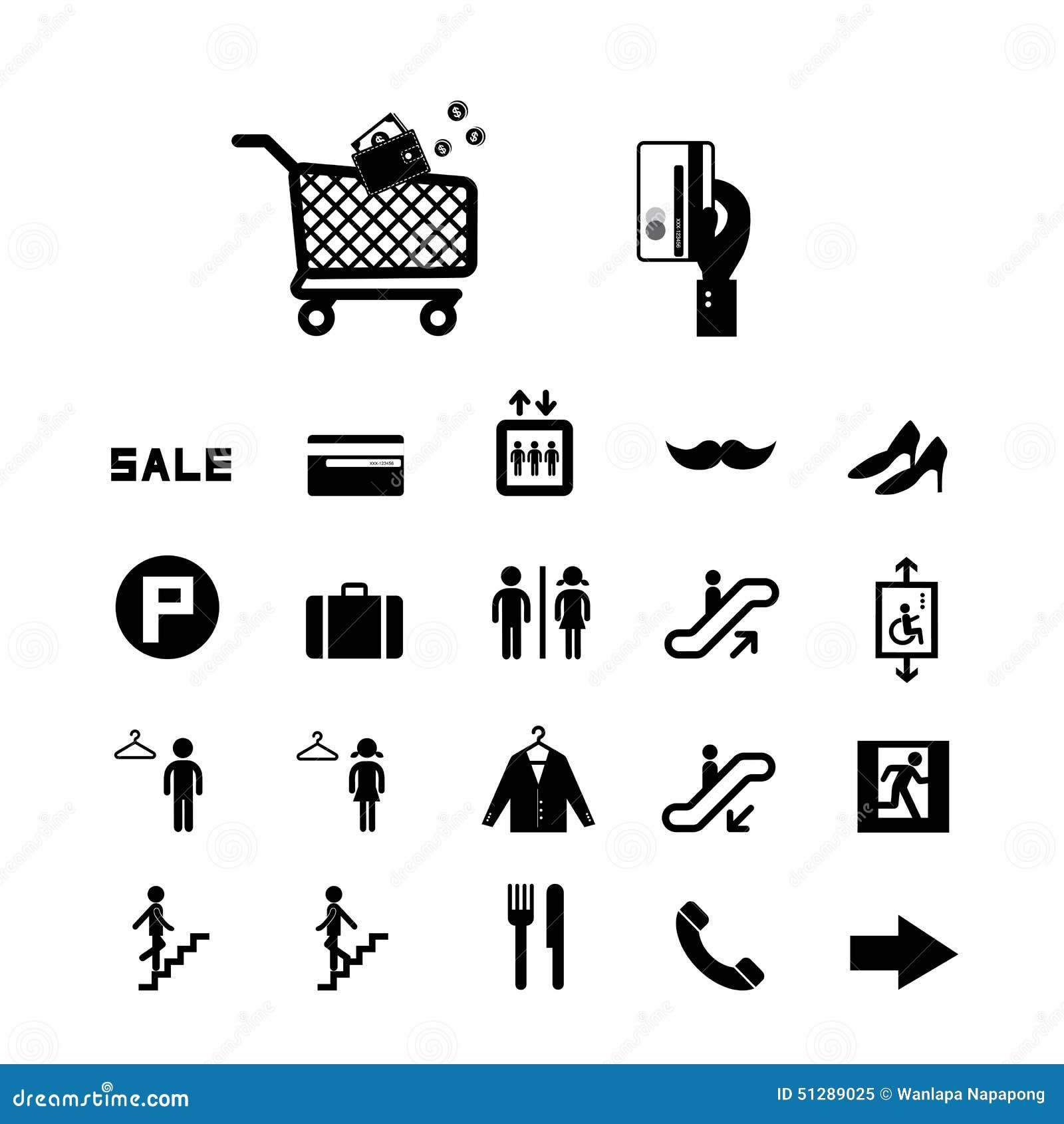 Shopping mall icons set stock vector. Illustration of hanger - 51289025