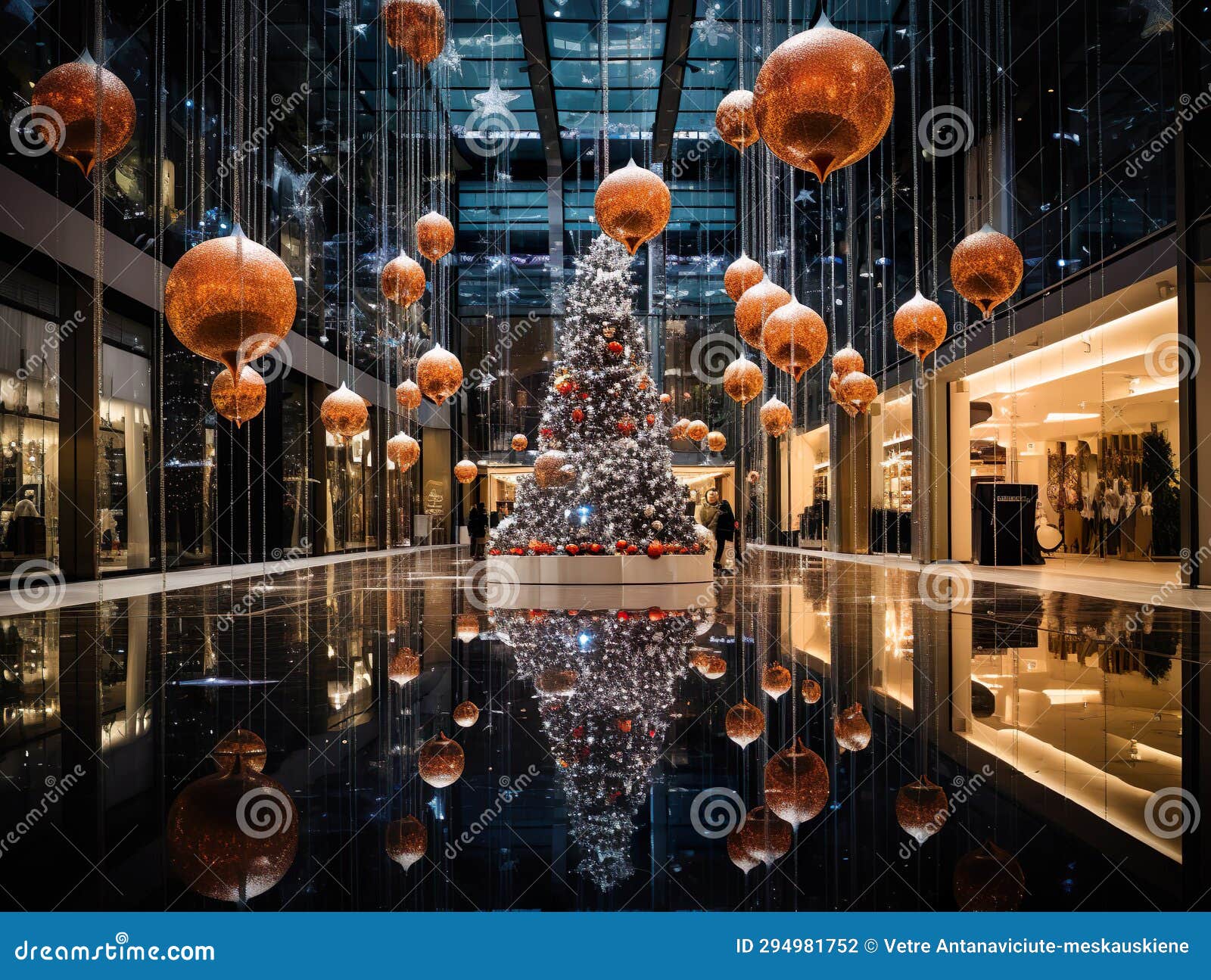 Shopping Mall Interior with Christmas Decorations Stock Photo - Image ...