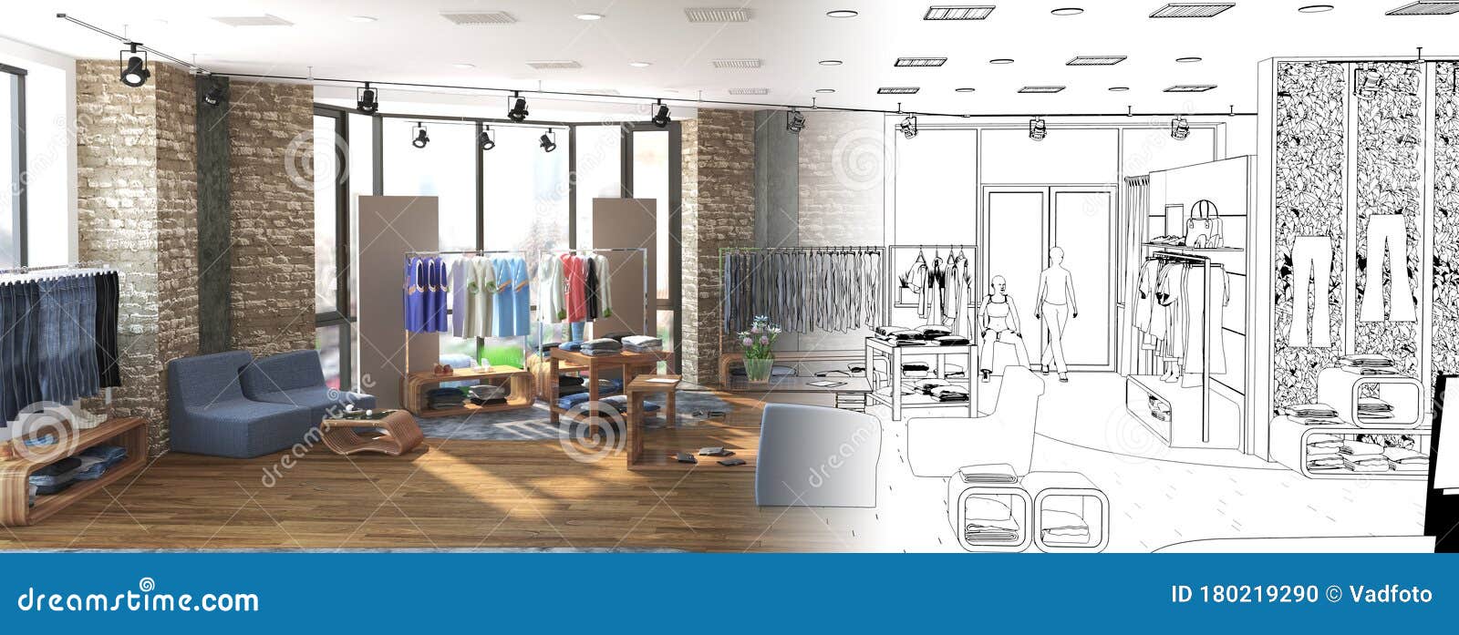 Clothing Store, Interior Visualization, 3D Illustration Stock ...