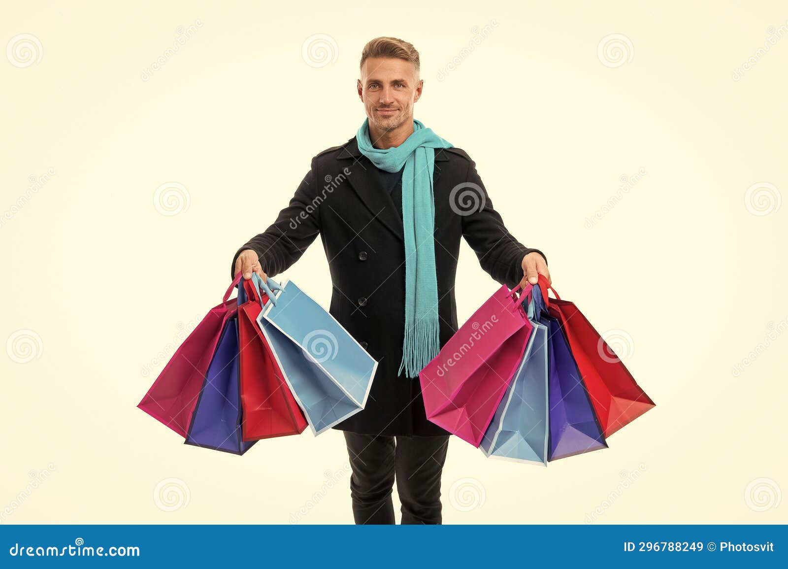 Shopping Man with Purchase on Background with Selective Focus. Photo of ...