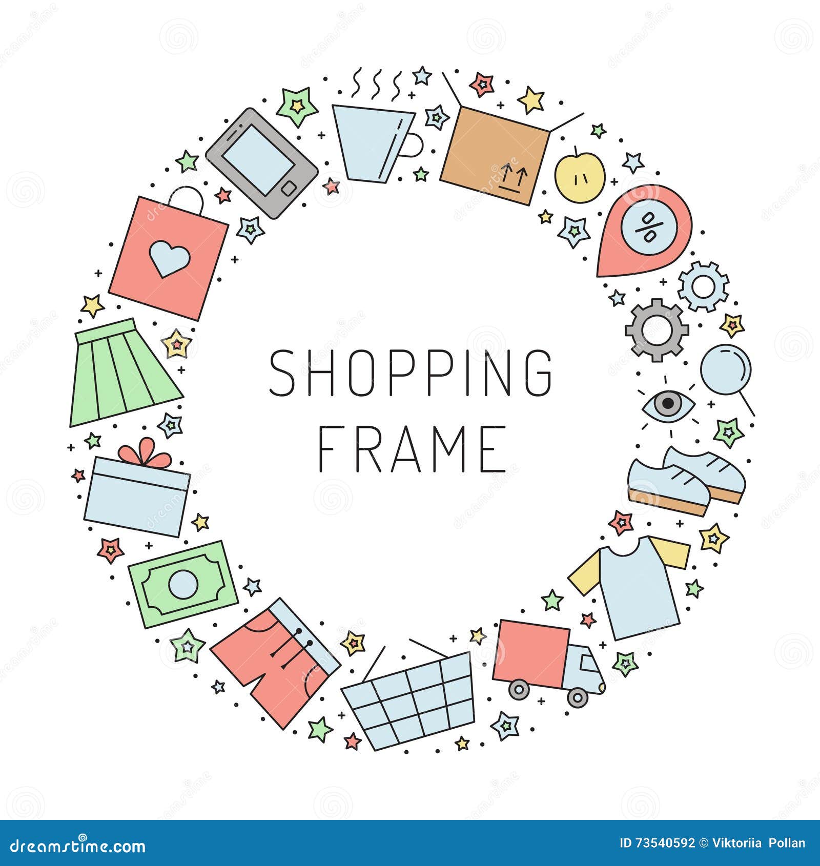 Shopping Multicolored Circle Frame Illustration (background). Simple ...