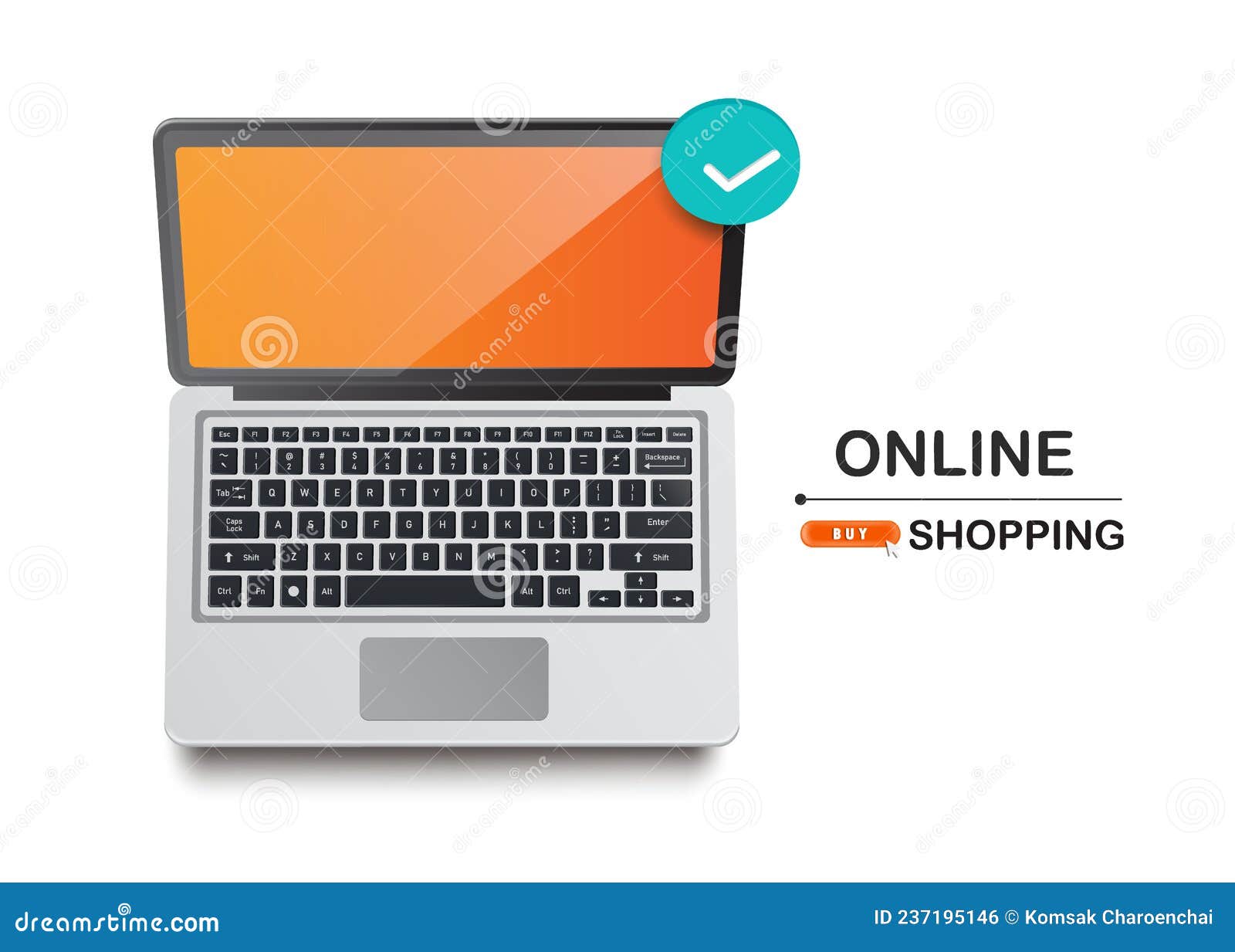 Laptop Computer Top View with an Order Confirmation Icon in the Right ...