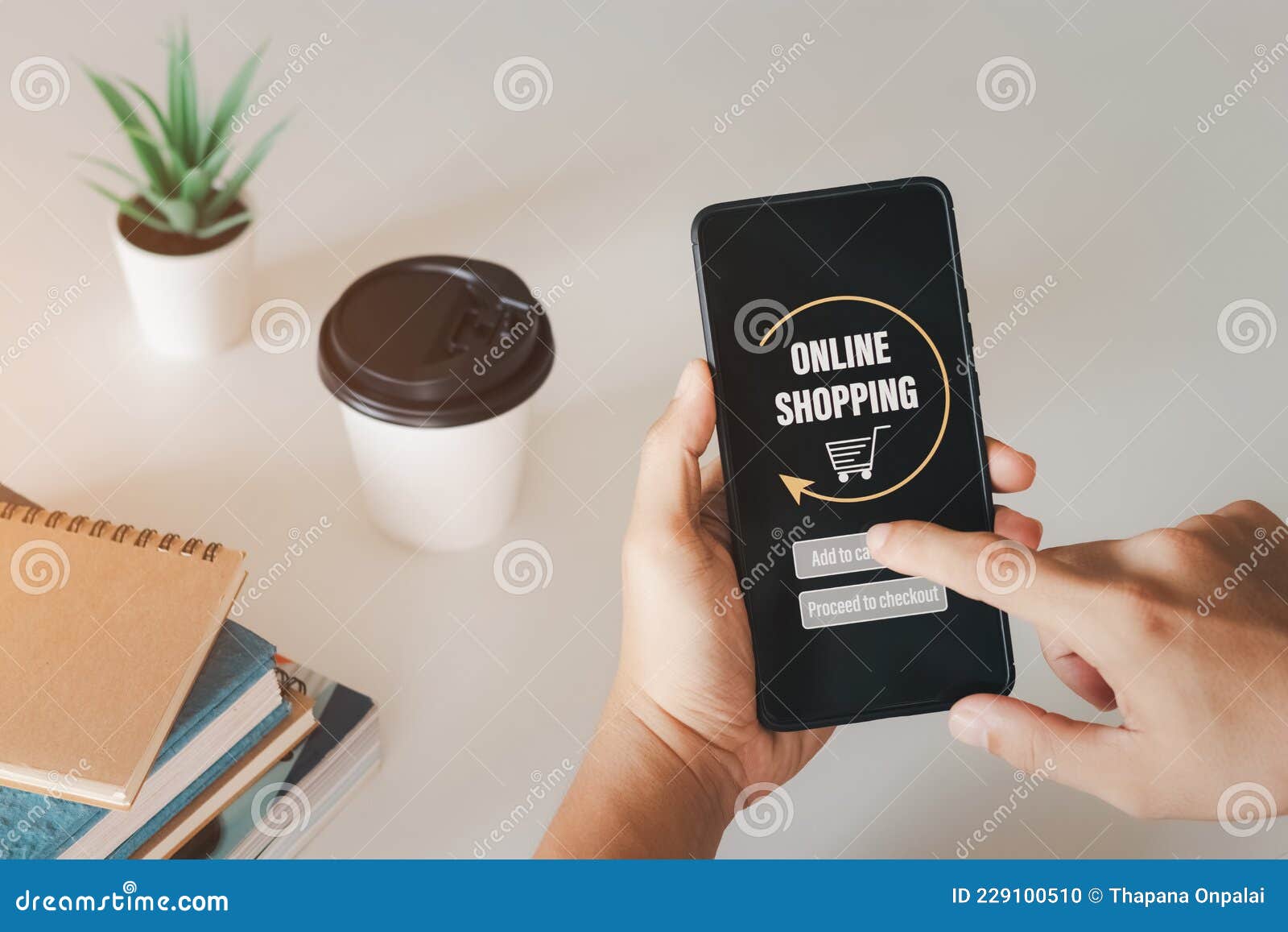 Shopping Online, Shopping through the Applications Online. Stock Photo ...