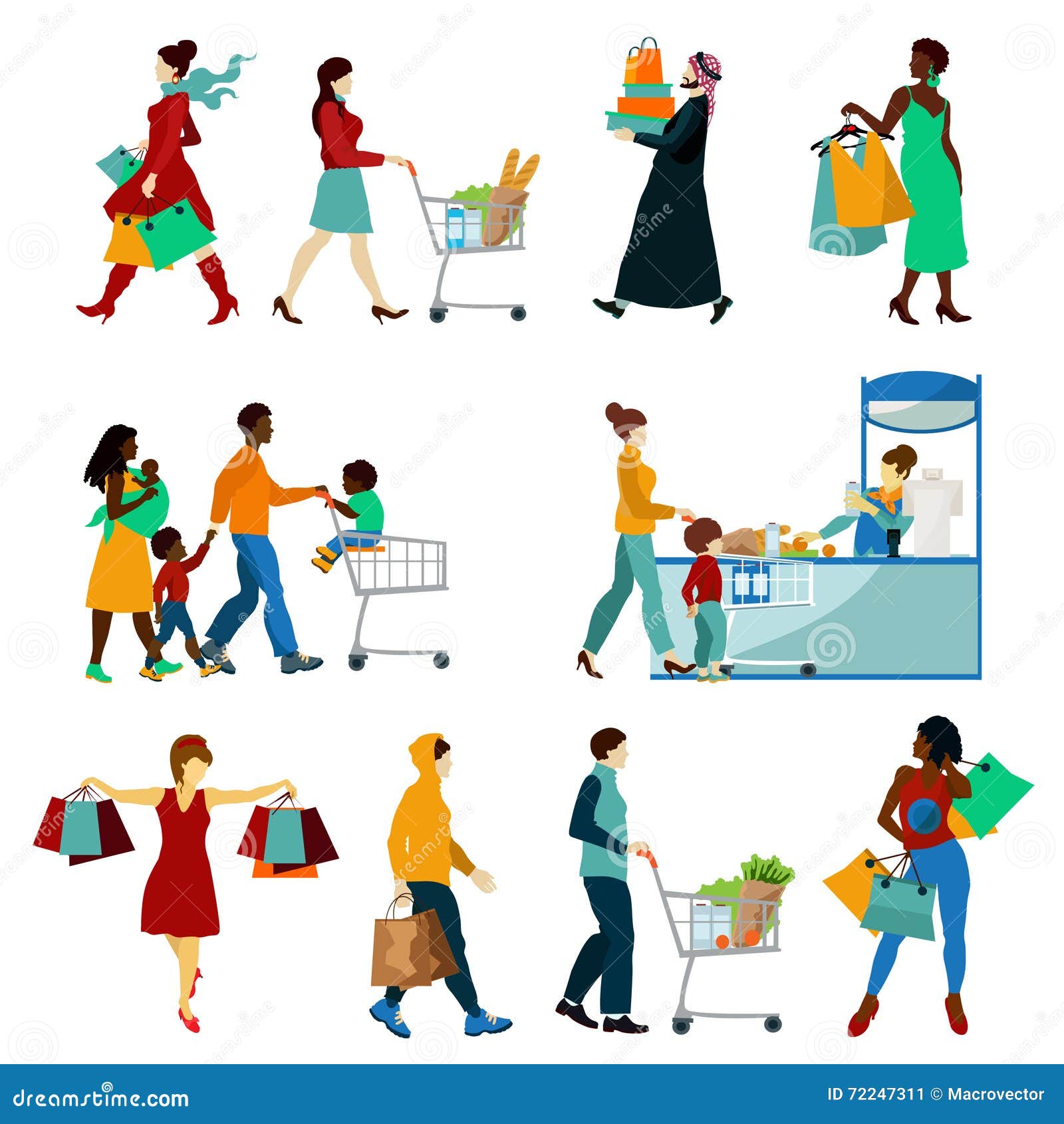 Shopping People Icons Set stock vector. Illustration of flat - 72247311